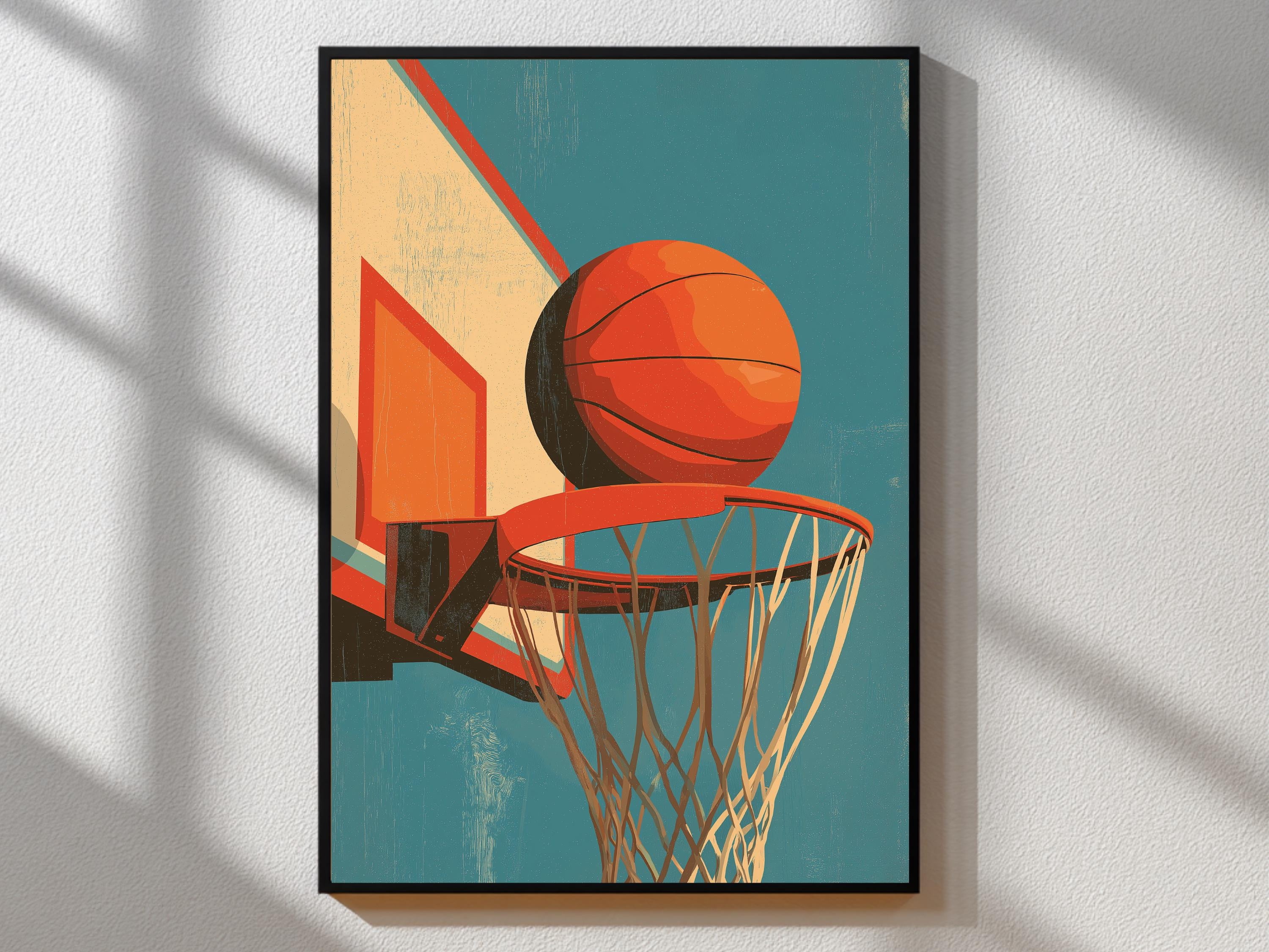 DeliFri Basketball Poster | Retro Sports Wall Art | Mid-Century Hoop ...