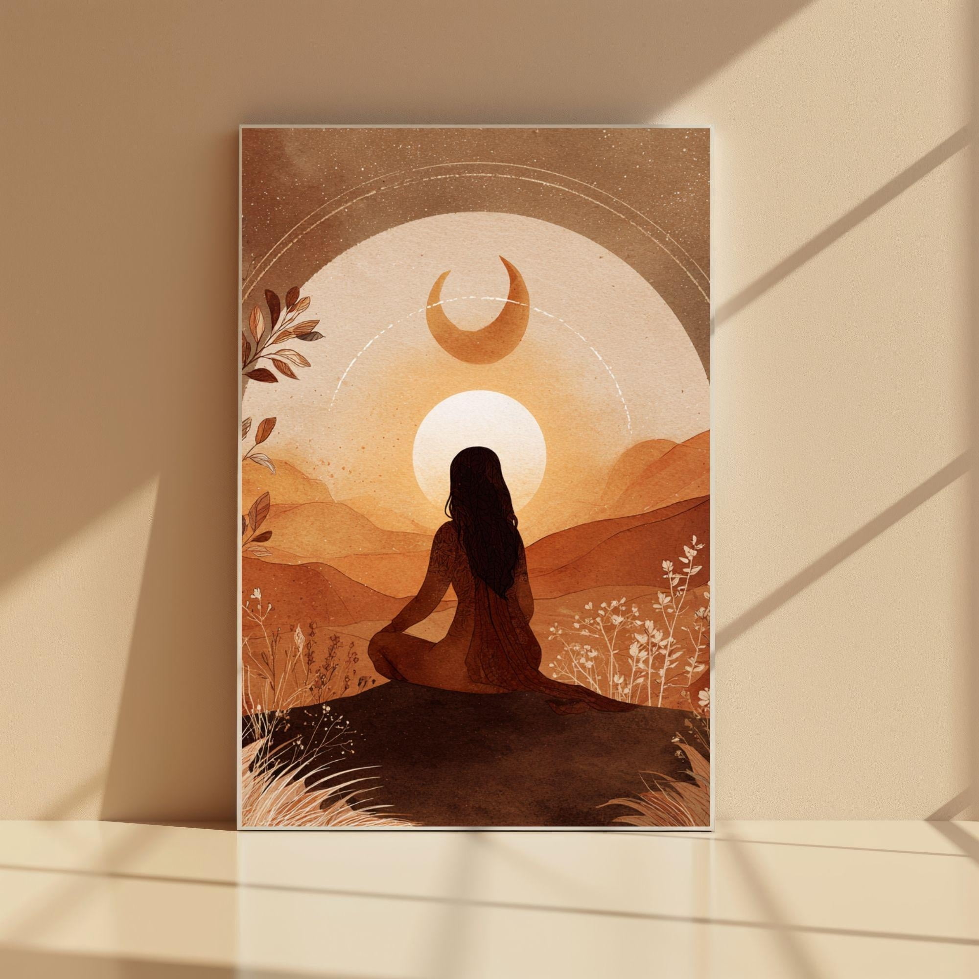DeliFri Boho Meditation Wall Art,Divine Feminine Moon Poster,Celestial ...
