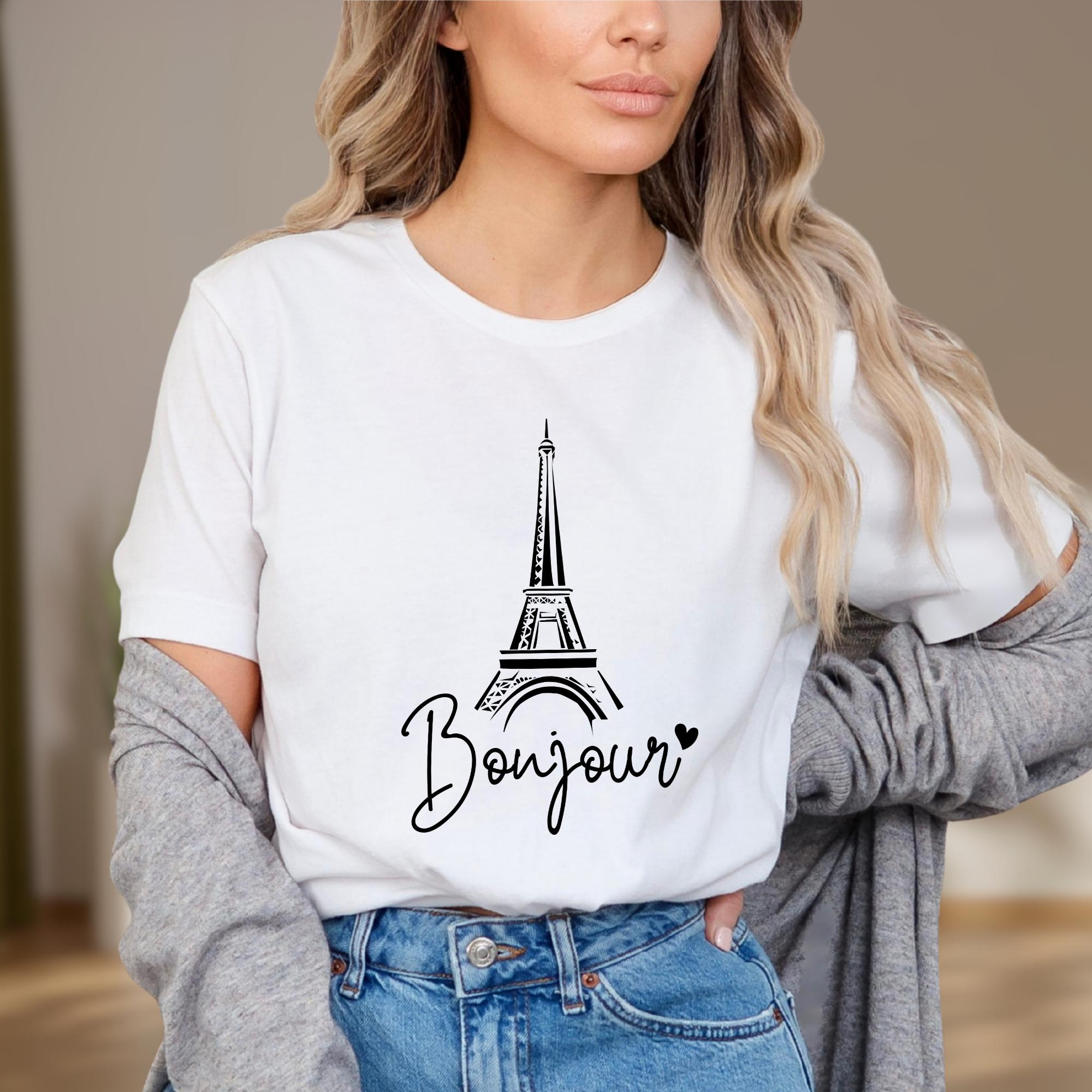DeliFri Bonjour Shirt, Paris T-Shirt, Paris Gifts, Paris Travel Shirt ...