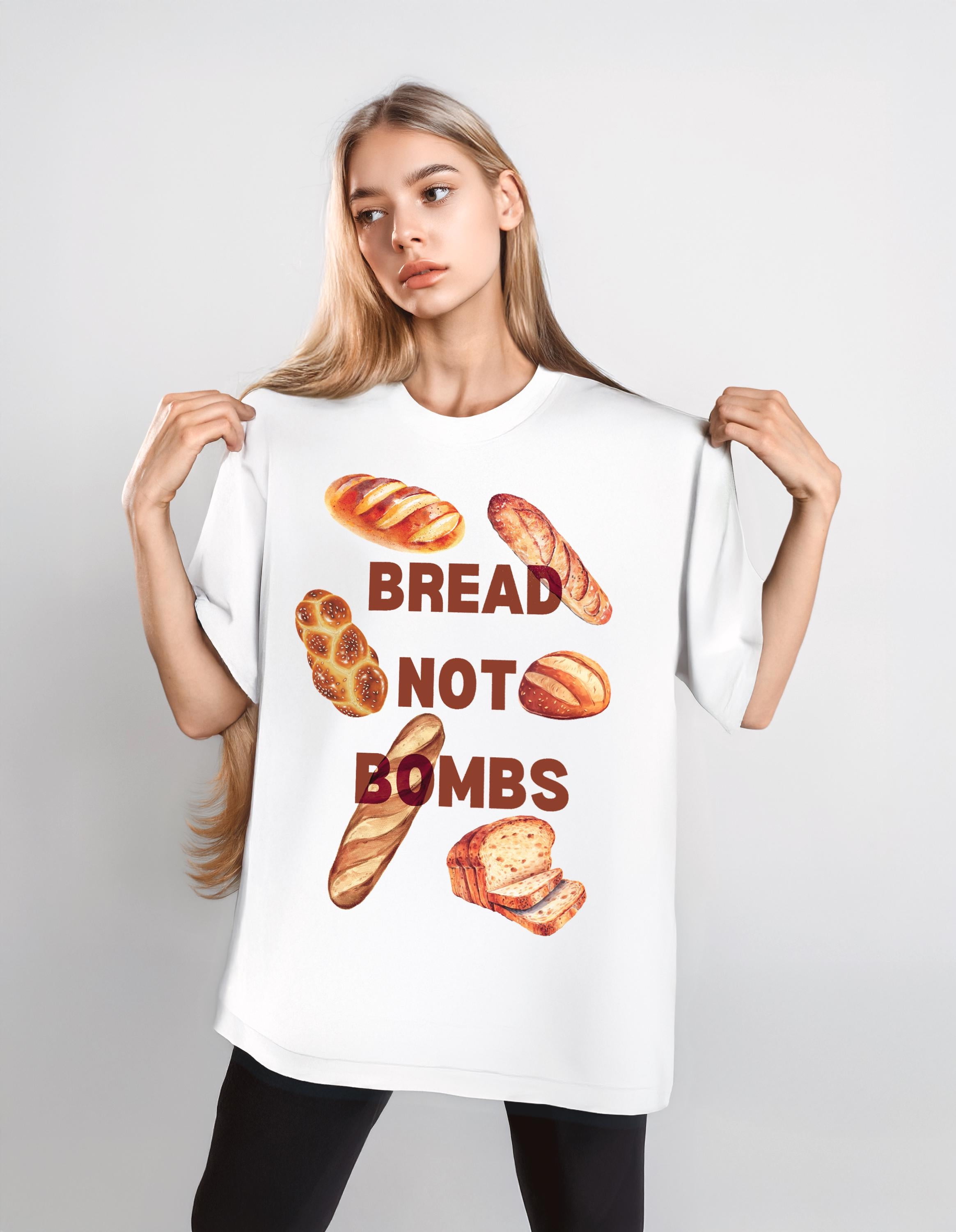 DeliFri Bread Not Bombs Shirt Funny Peace Activist -War Tee Satire ...