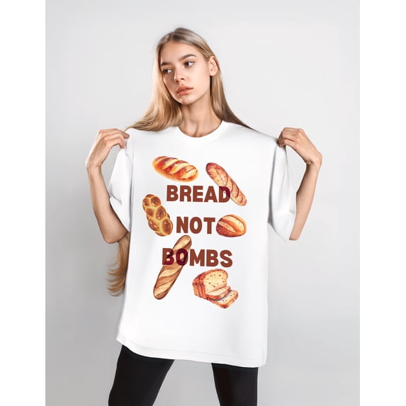 DeliFri Bread Not Bombs Shirt Funny Peace Activist -War Tee Satire ...