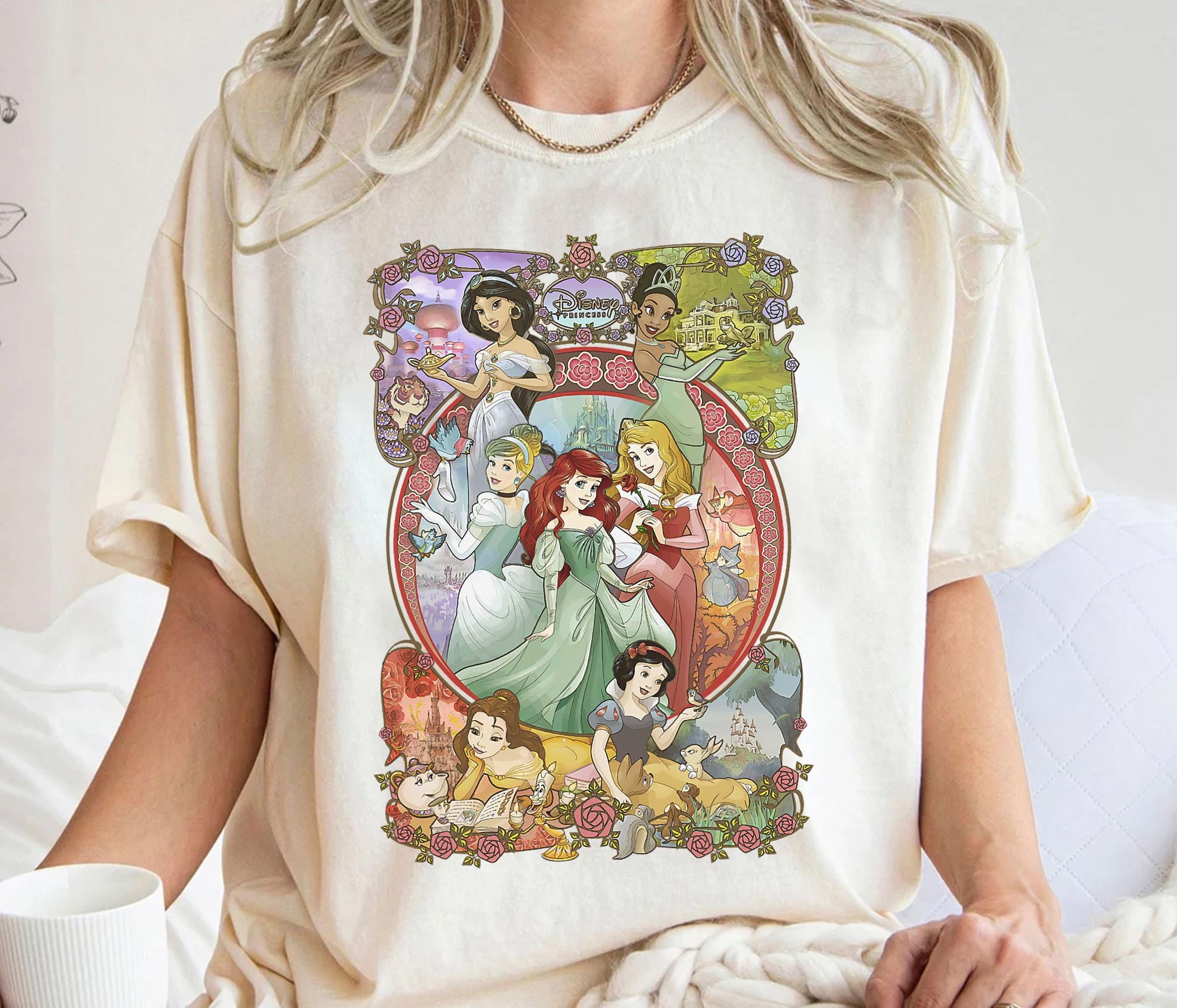 DeliFri Disney Princess Classic Cartoon Group Collage T-Shirt, Disney Princesses Shirt ...
