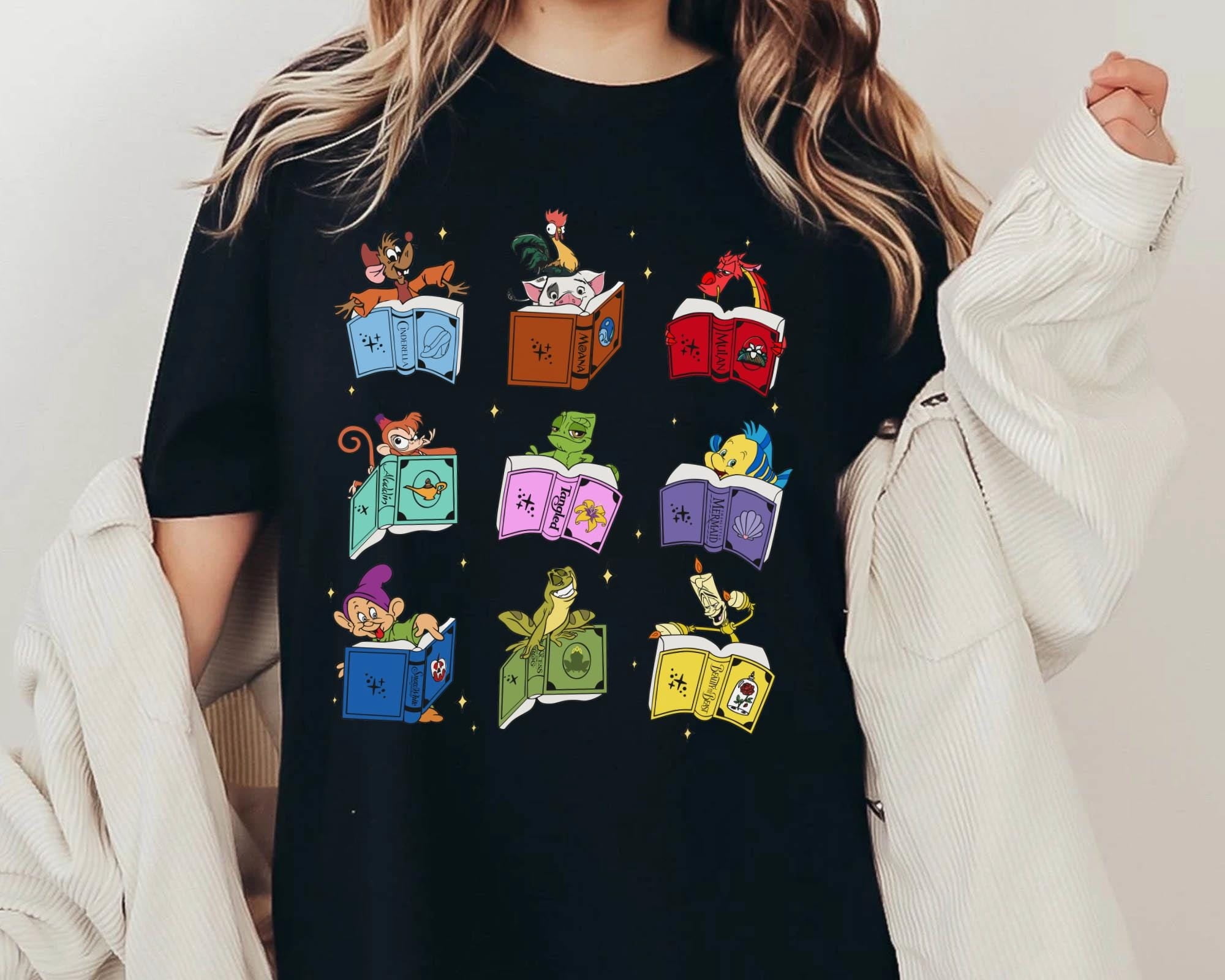 DeliFri Disney Princess Sidekicks & Books Shirt, Disney Reading Book T ...