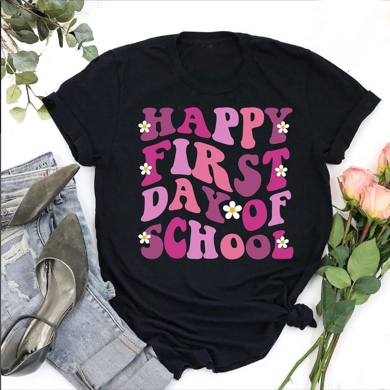 DeliFri Happy First Day of School, Back to School Teacher Shirt, Retro ...