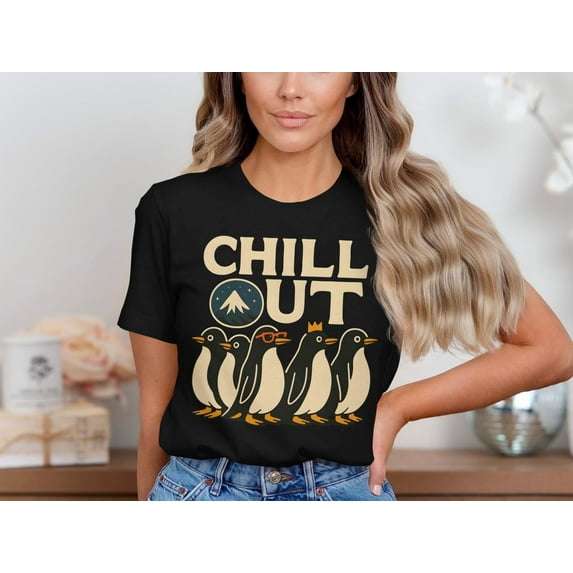 DeliFri Penguin Shirt, Chill Out Graphic Tee, Retro Animal T-Shirt ...