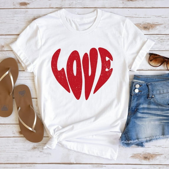DeliFri Retro Love Heart Valentine Shirt, Women's Graphic Tee - Walmart.com