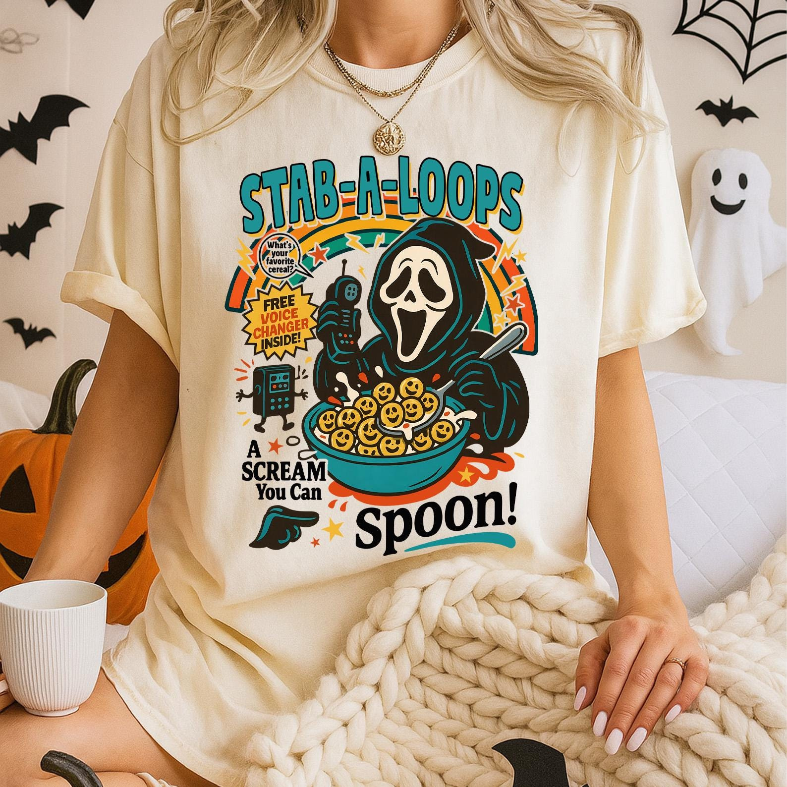 DeliFri Stab-A-Loops Horror Cereal Box Halloween T-Shirt, Spooky Cereal ...