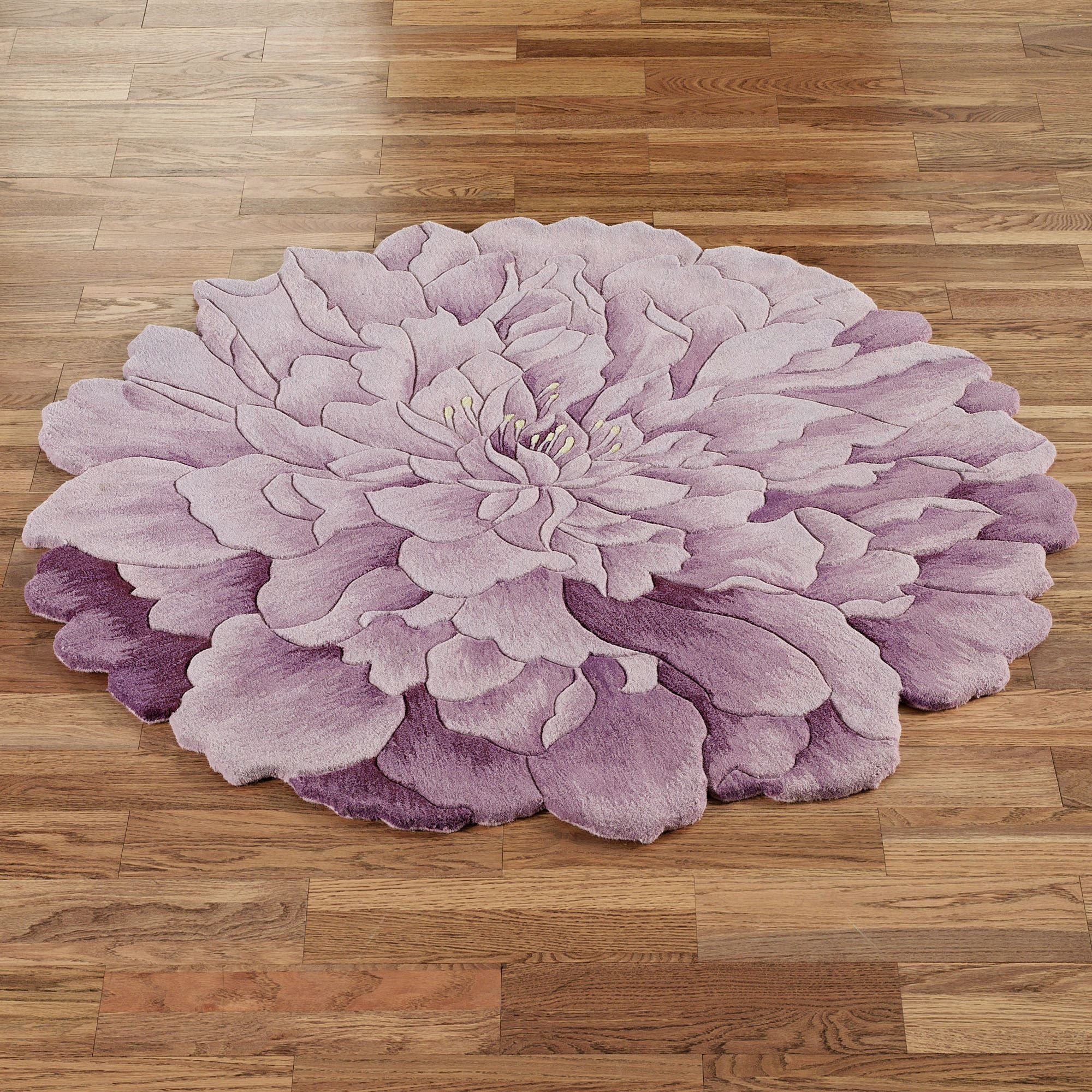 Delia Bloom Carnation Flower Shaped Wool Handcrafted Area Rug Lavender ...