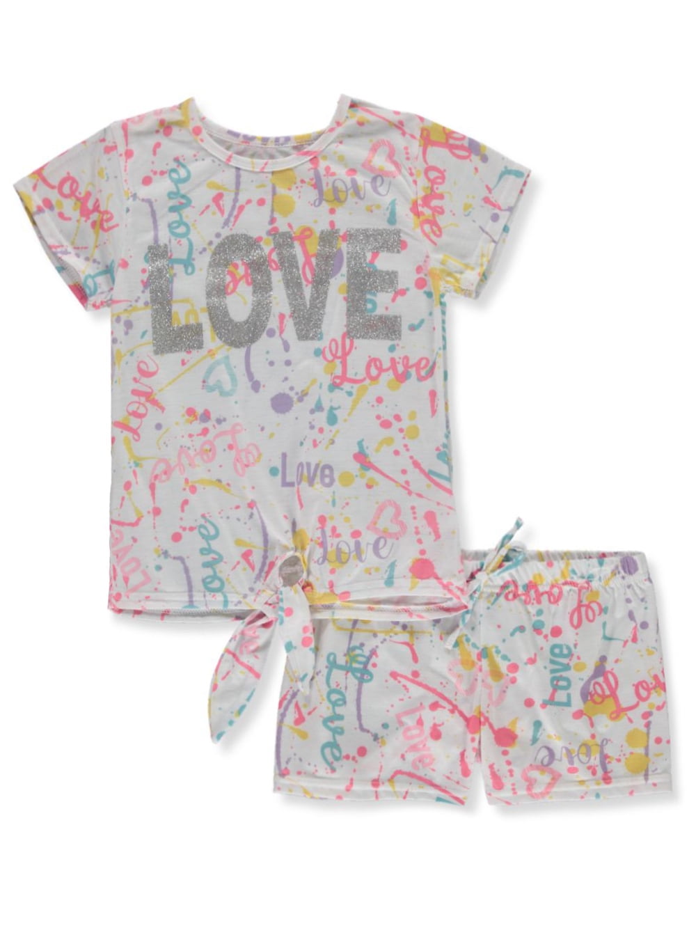 Delia's Girl Girls' 2-Piece Love Pajama Shorts Sets - white/multi, 10 ...