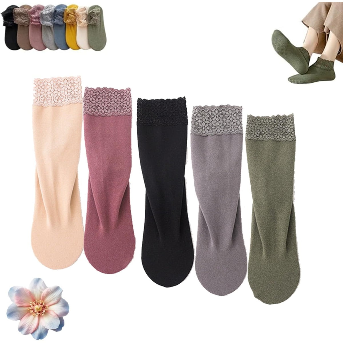 Deliberath Fashion Lace Warmer Socks, Fall Winter Ruffle Non Slip Ankle ...
