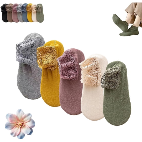 Deliberath Fashion Lace Warmer Socks, Fall Winter Ruffle Non Slip Ankle ...