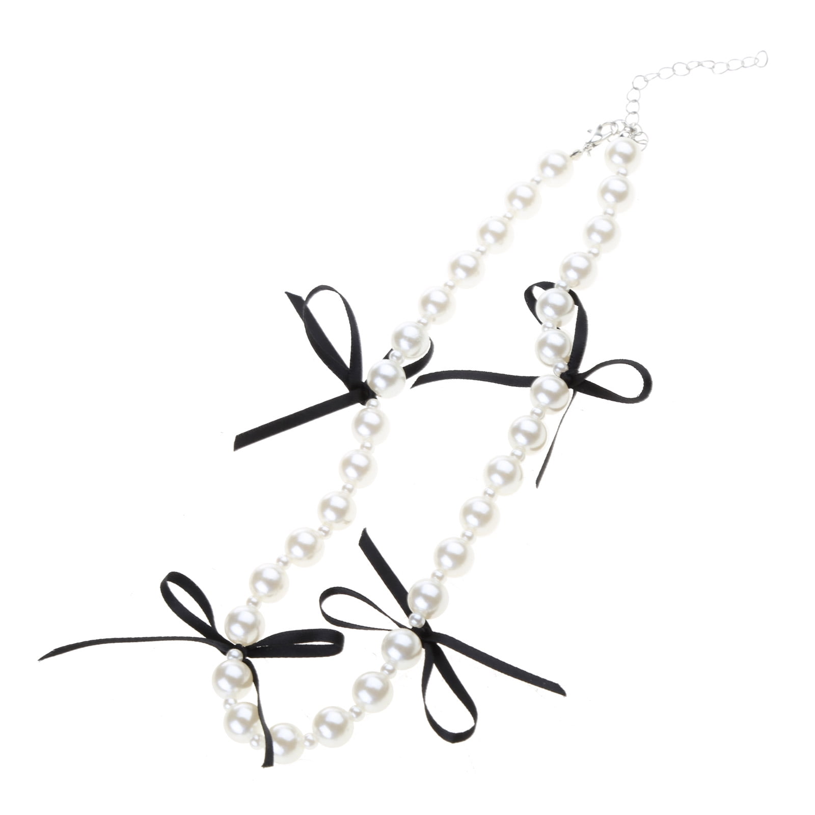 Delicate Black Ribbon Butterfly Knot Necklace Simulated Pearl ...