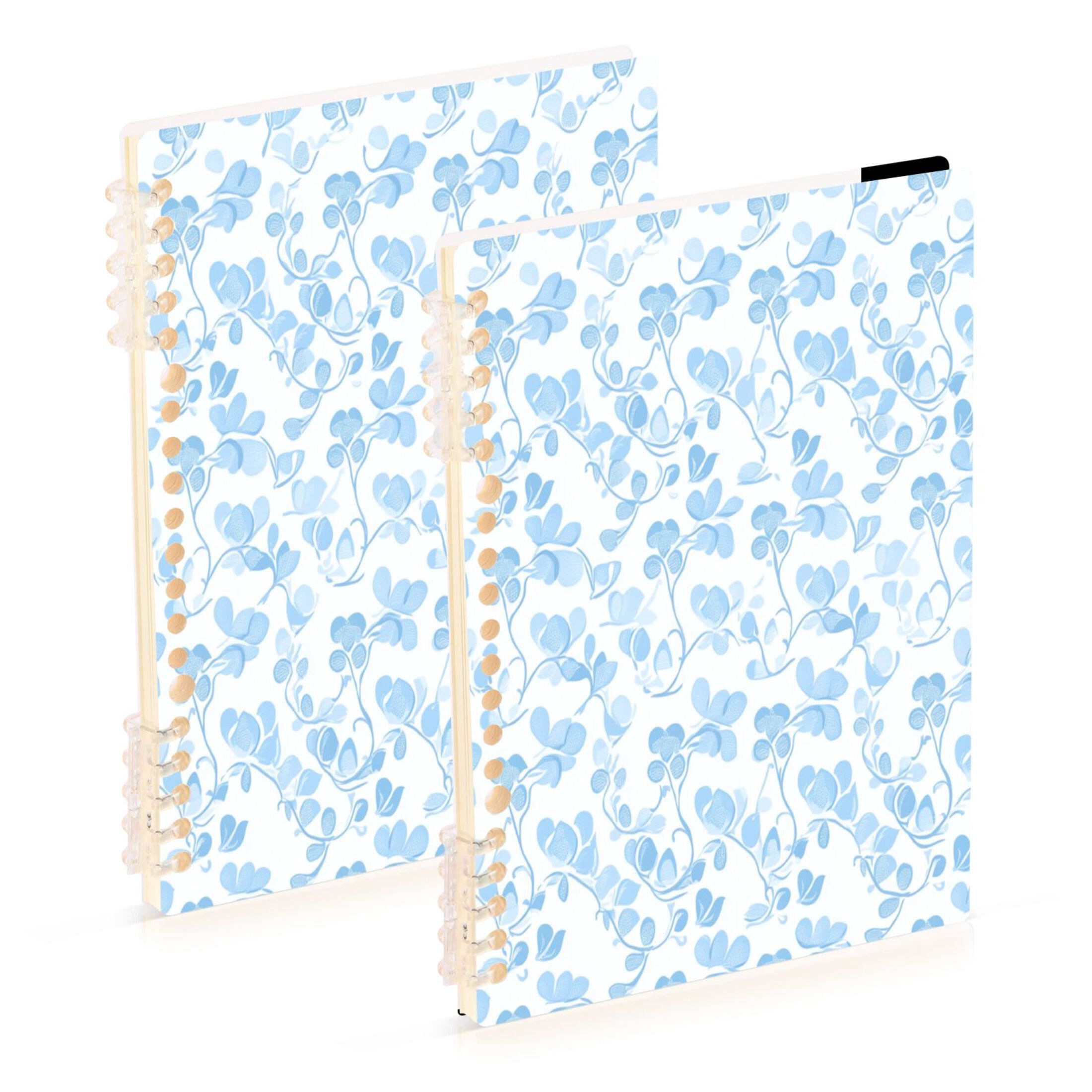 Delicate Blue Blooms 2-Piece A5 PP Notebooks, Adjustable Rings, 80g ...