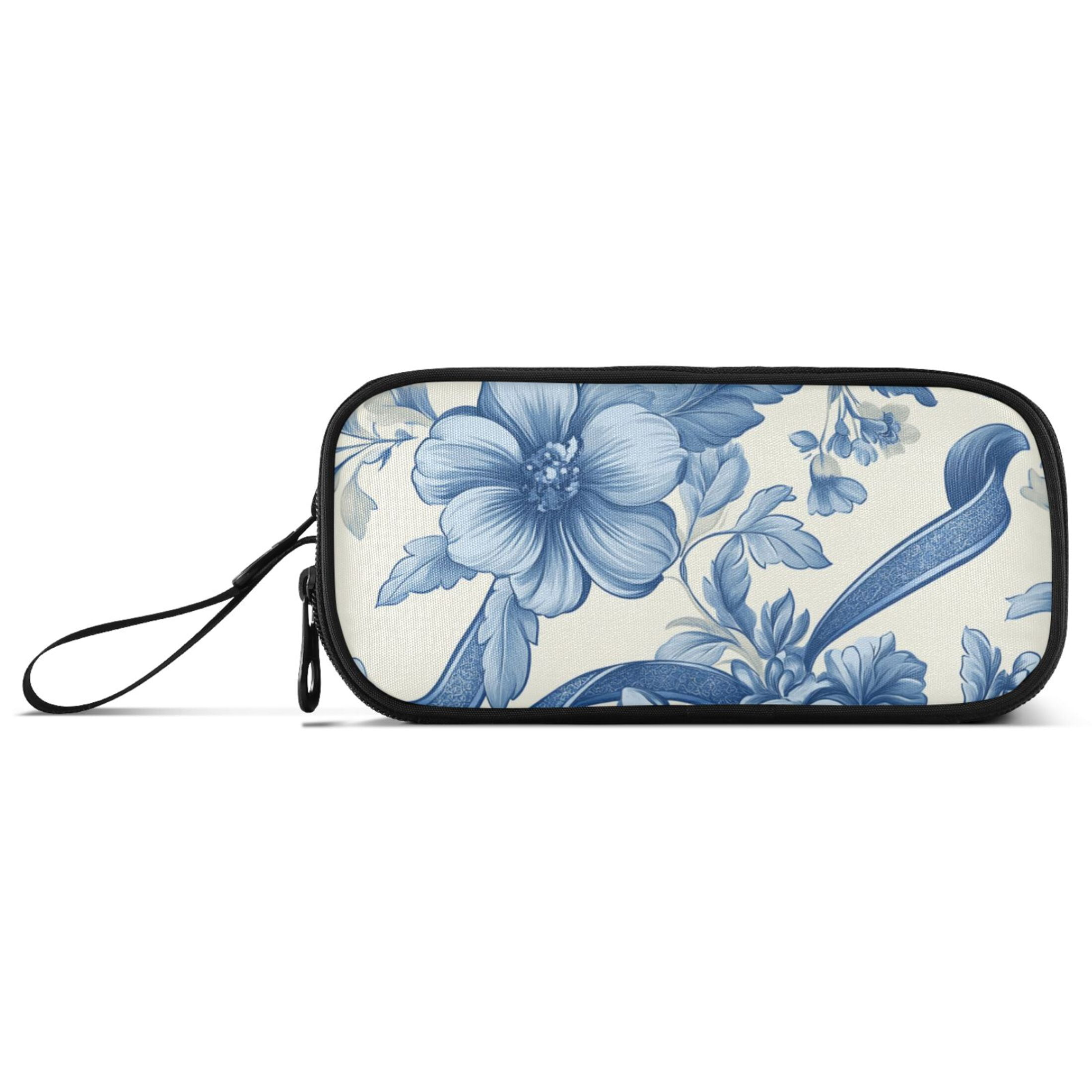 Delicate Blue Flowers Leaves Ribbons Pencil Case Stationary Holder Pen ...