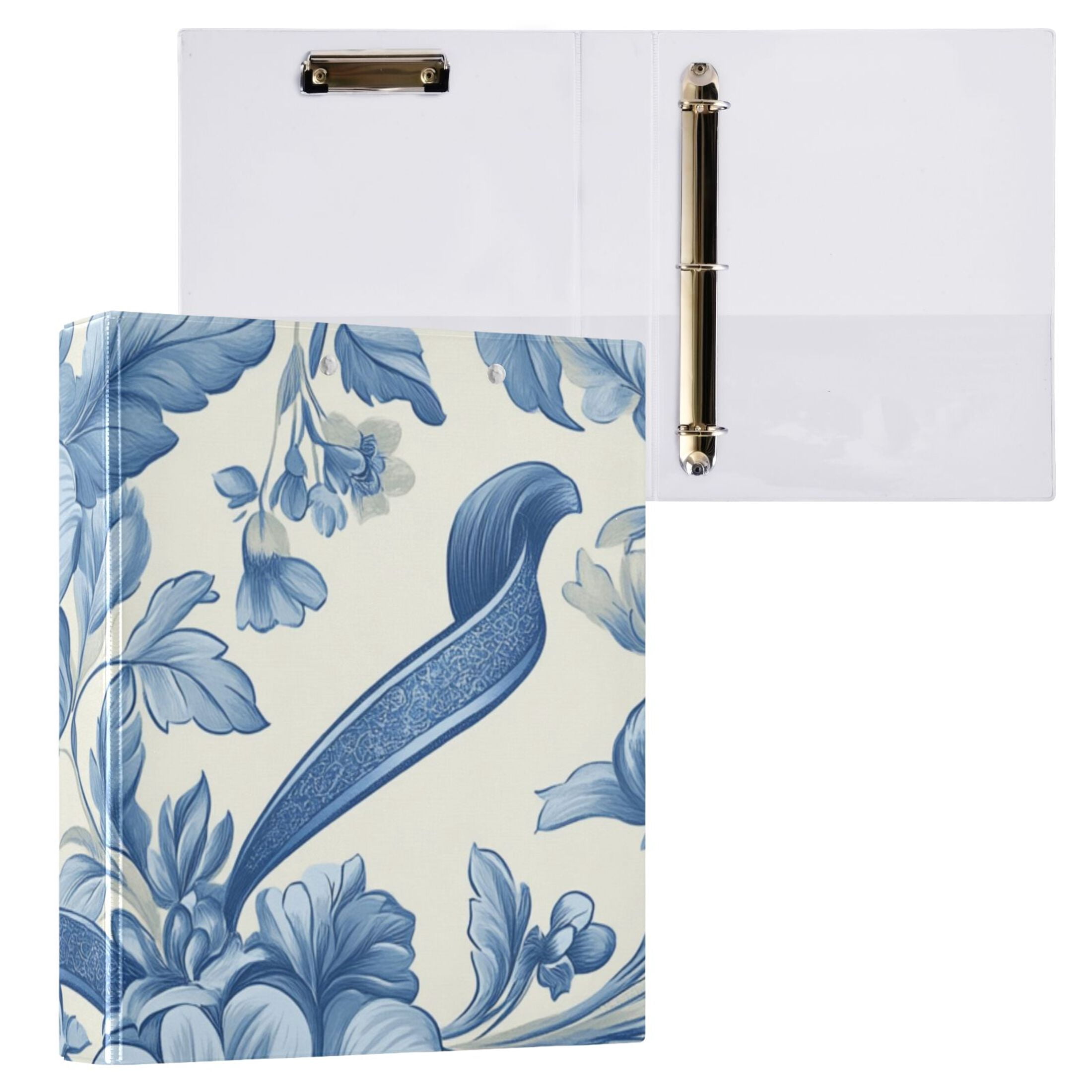 Delicate Blue Flowers Leaves Ribbons Round Ring Binder 3 Rings 1.5 ...