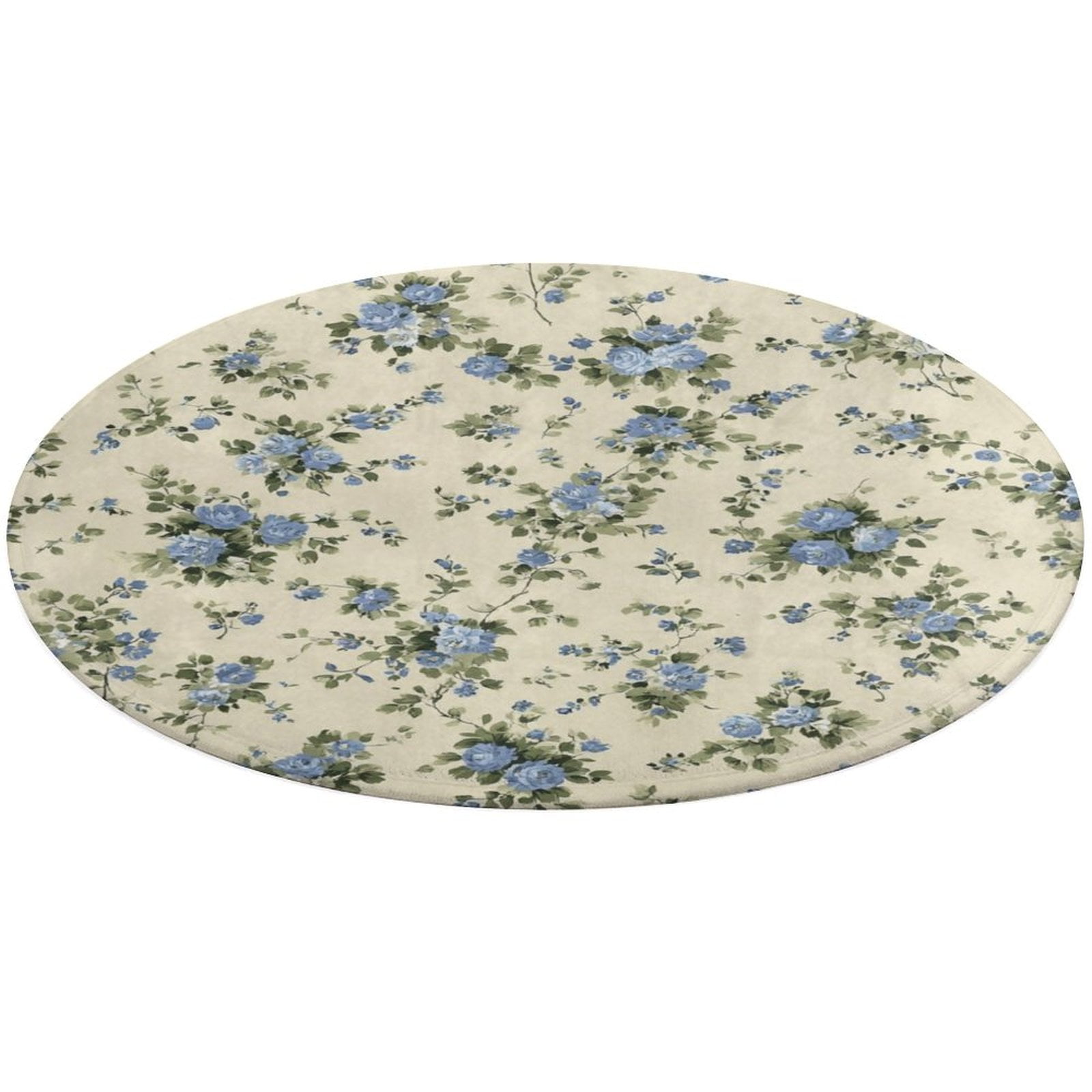 Delicate Blue Roses Cream Fabric Pattern Round Carpet Living Room ...