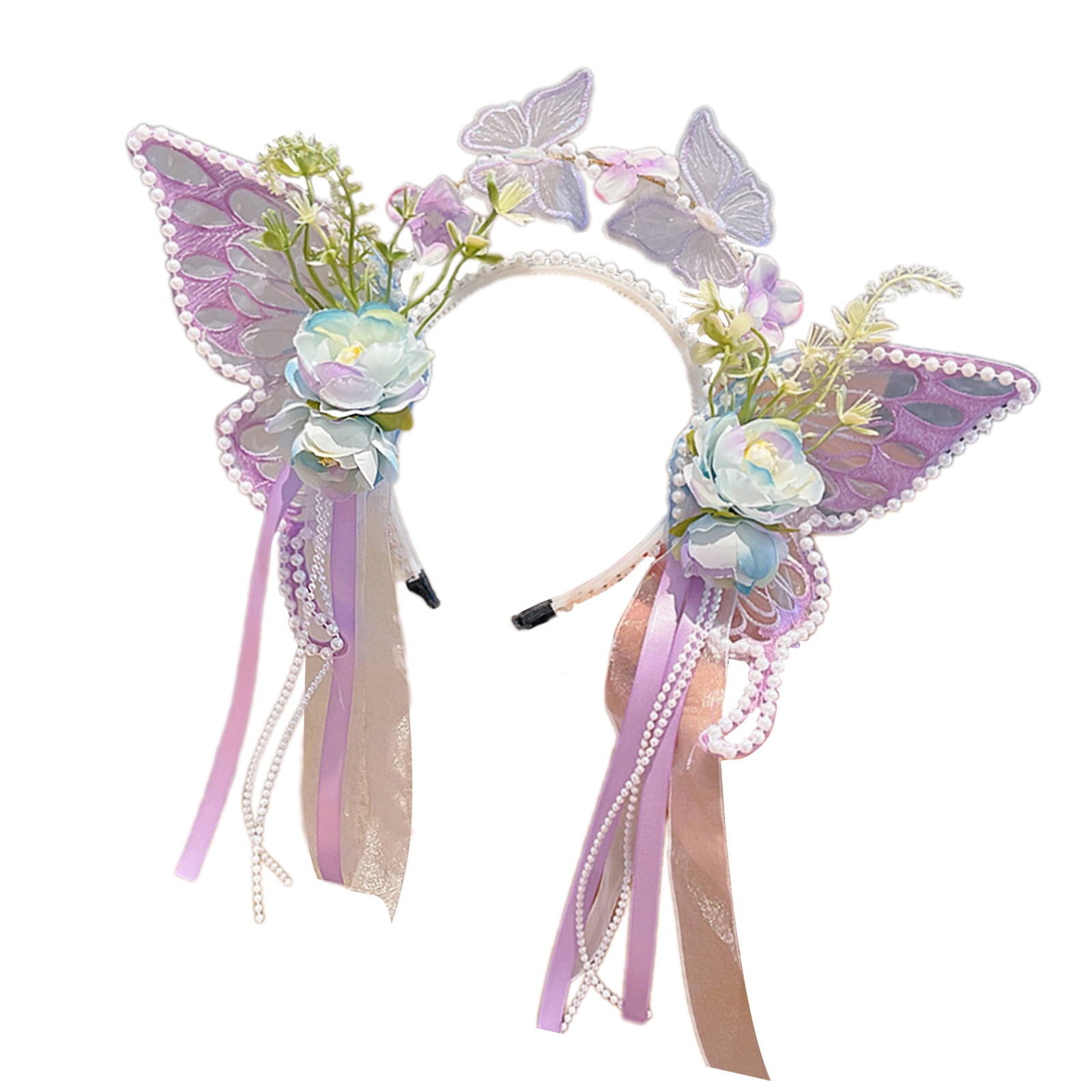 Delicate Butterfly Hair Jewelry Elegant Ribbon Pearls Chain Butterfly ...