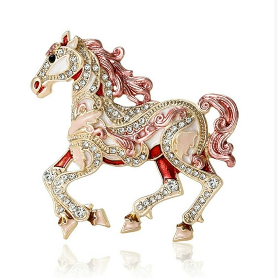 Delicate Cartoon Horse Brooch with Rhinestones Embellishments Enameled ...