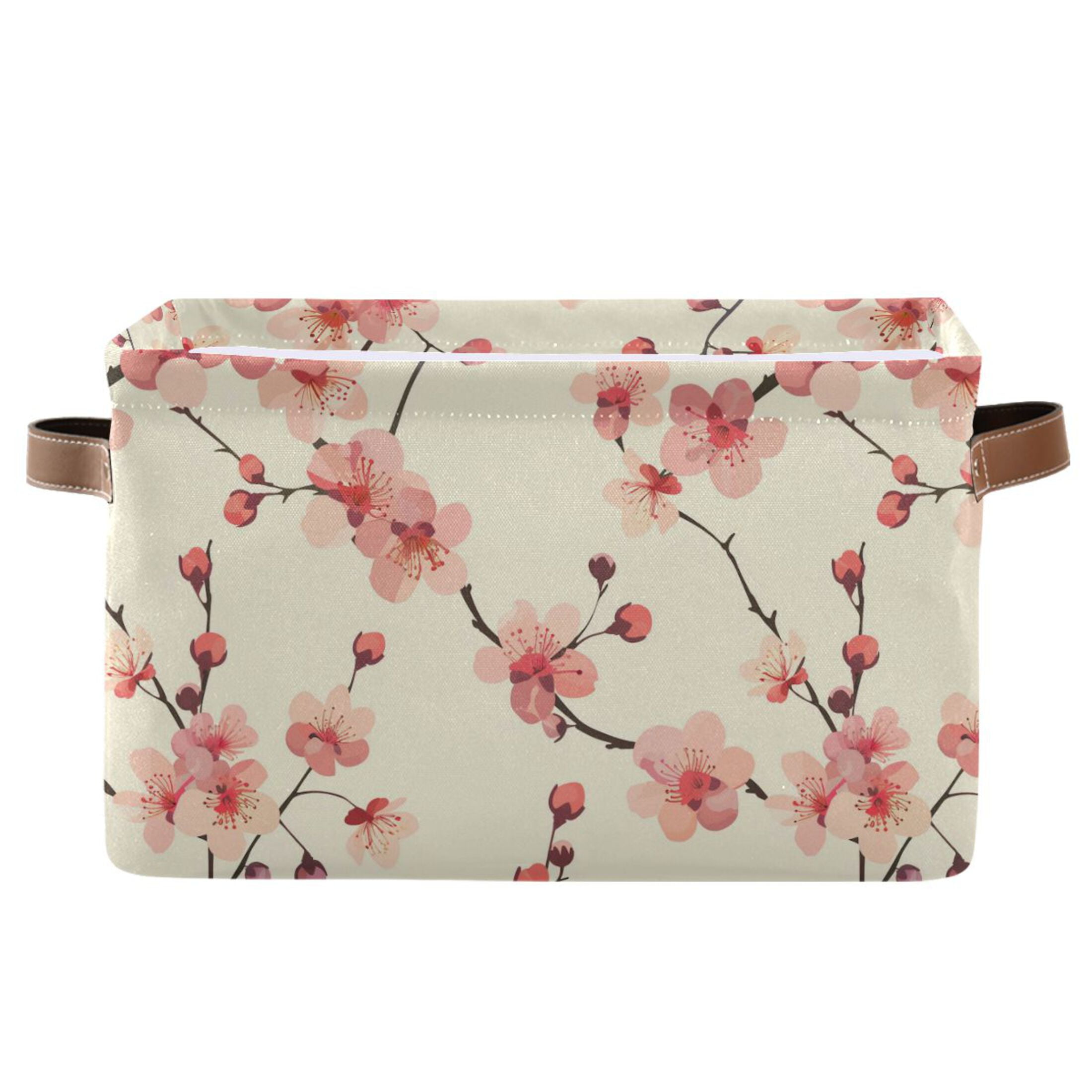 Delicate Cherry Blossoms Storage Bins with Handle Fabric Organizer ...