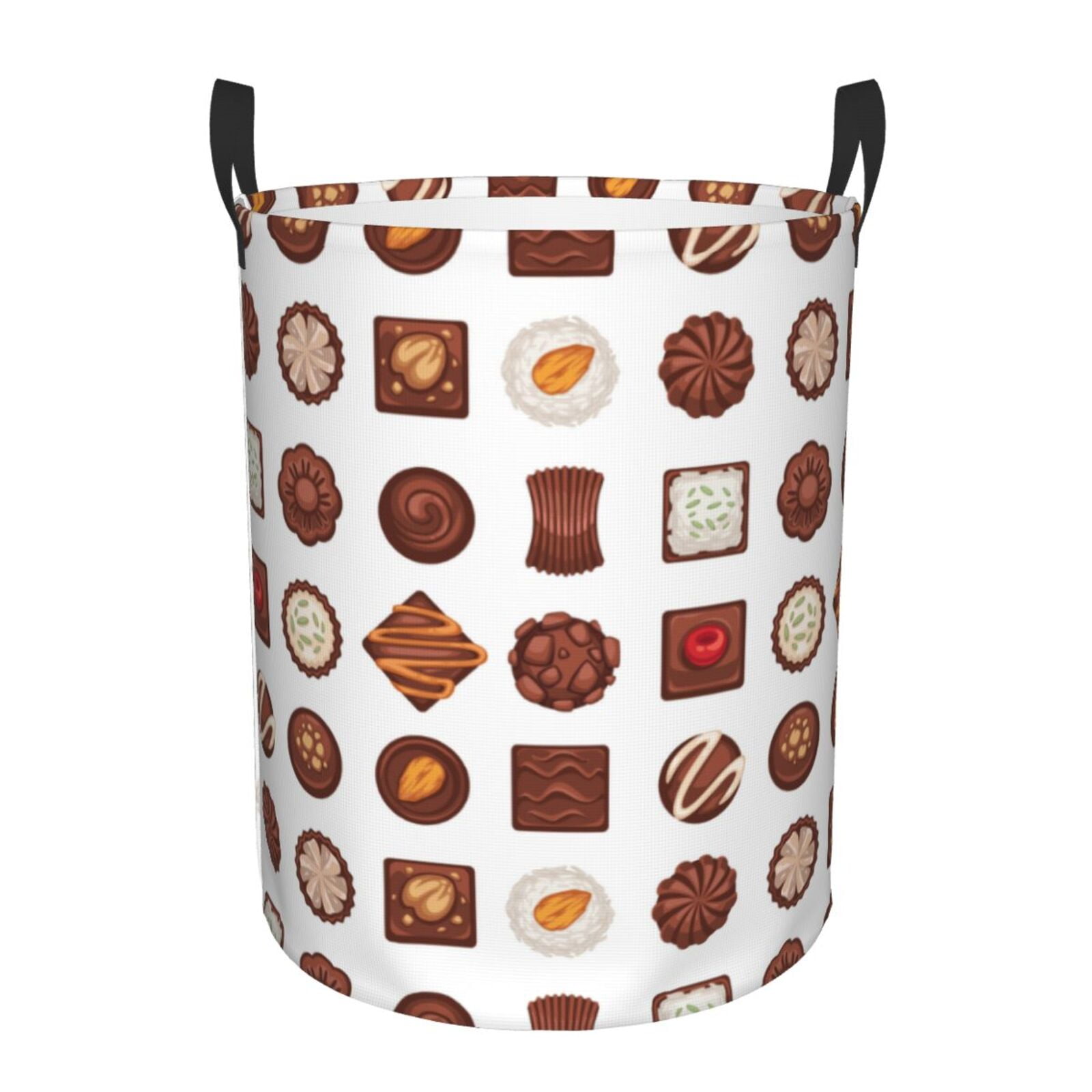 Delicate Chocolate Print Round Laundry Basket, Laundry Hamper with ...