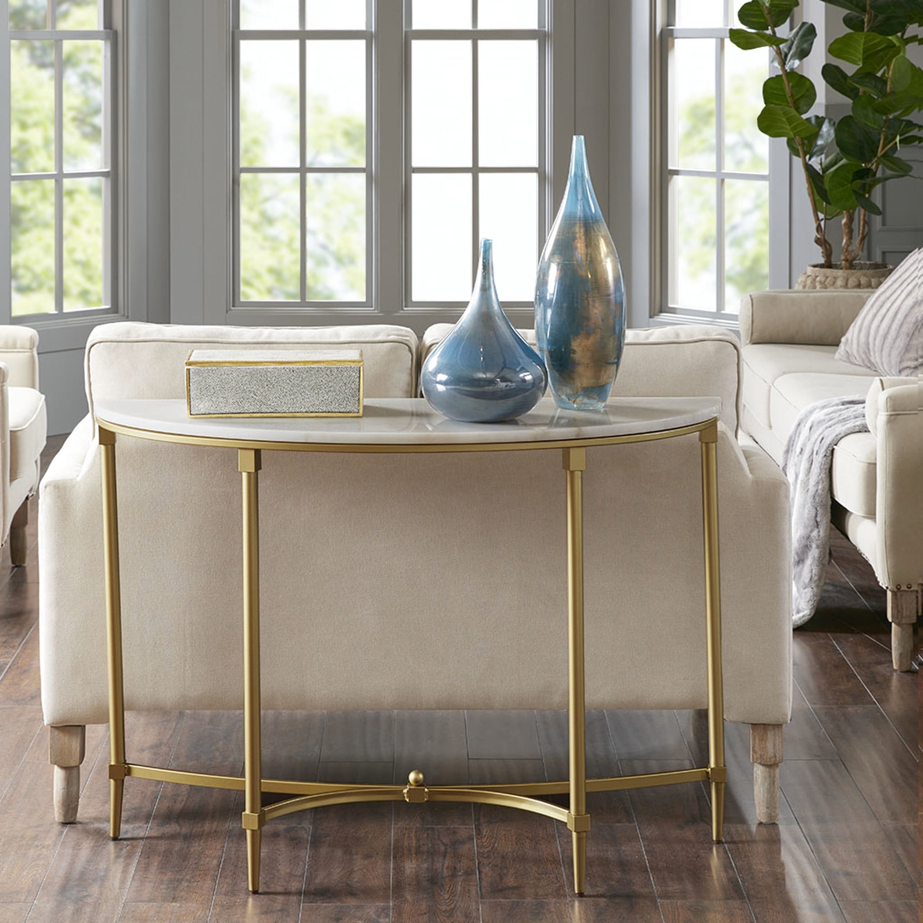 Delicate Console Table With White Marble Platform And Golden Metal Supports Glamorous Table ...