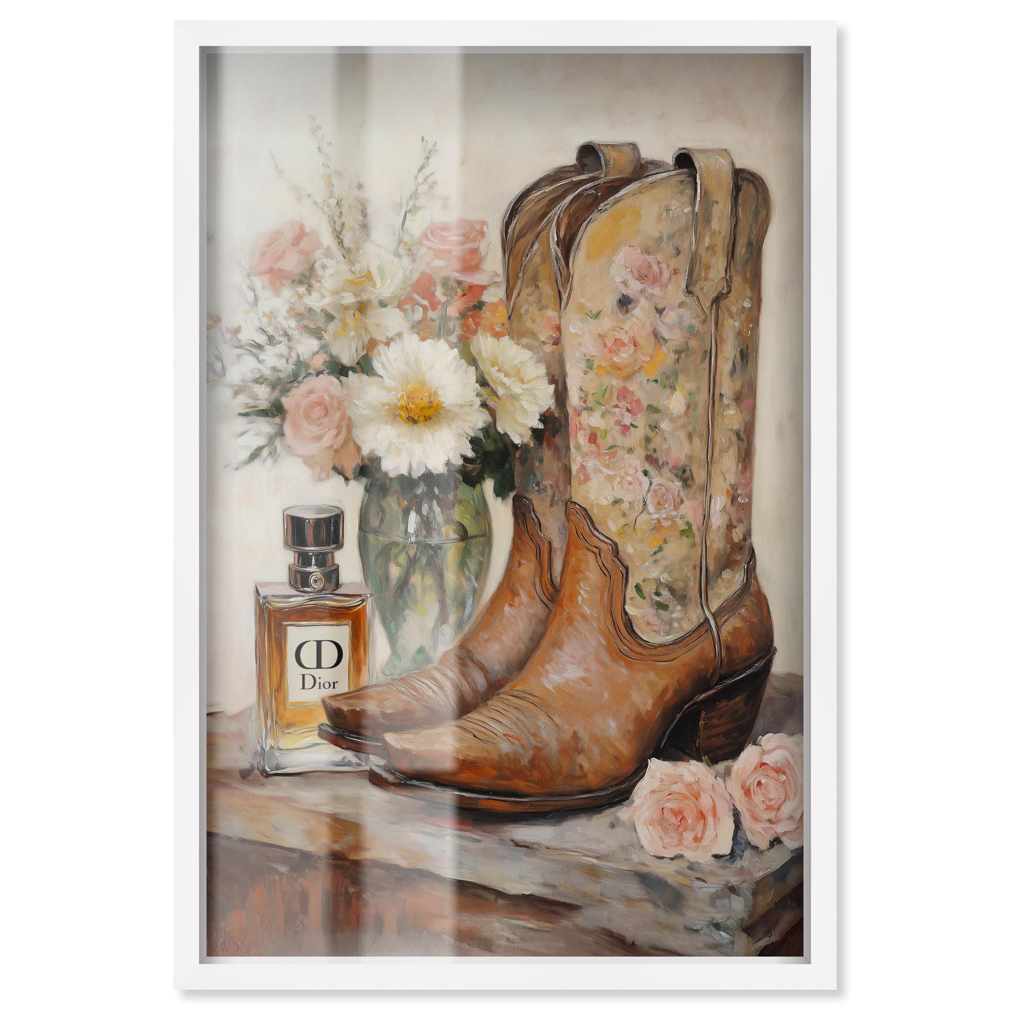 Delicate Floral Boots Shadowbox Print Fashion Art Print by Art Remedy ...