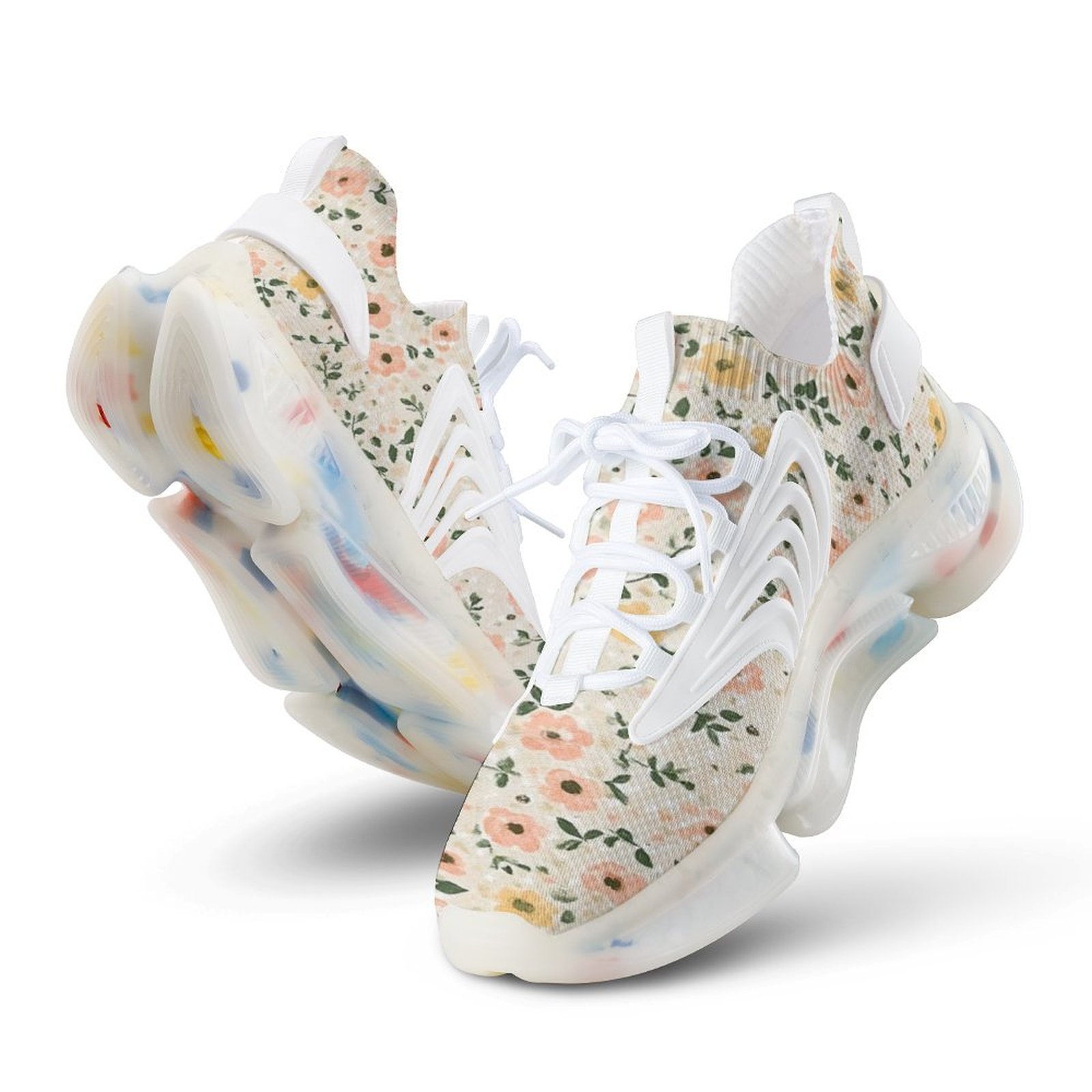 Delicate Floral Cream Fabric Design Walking Shoes for Men Woman ...