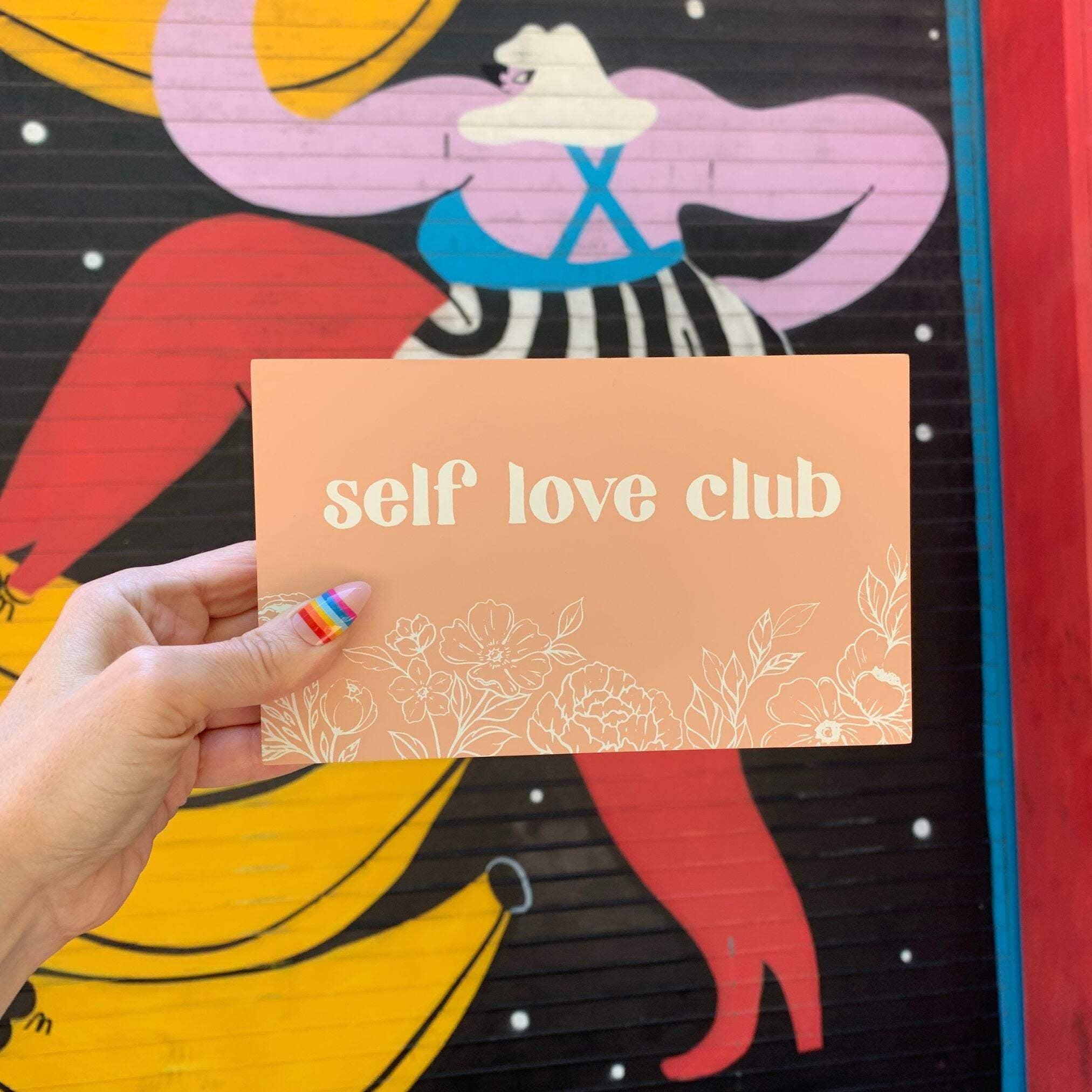 Delicate Floral Design Self Love Club Decorative Wooden Block Sign ...