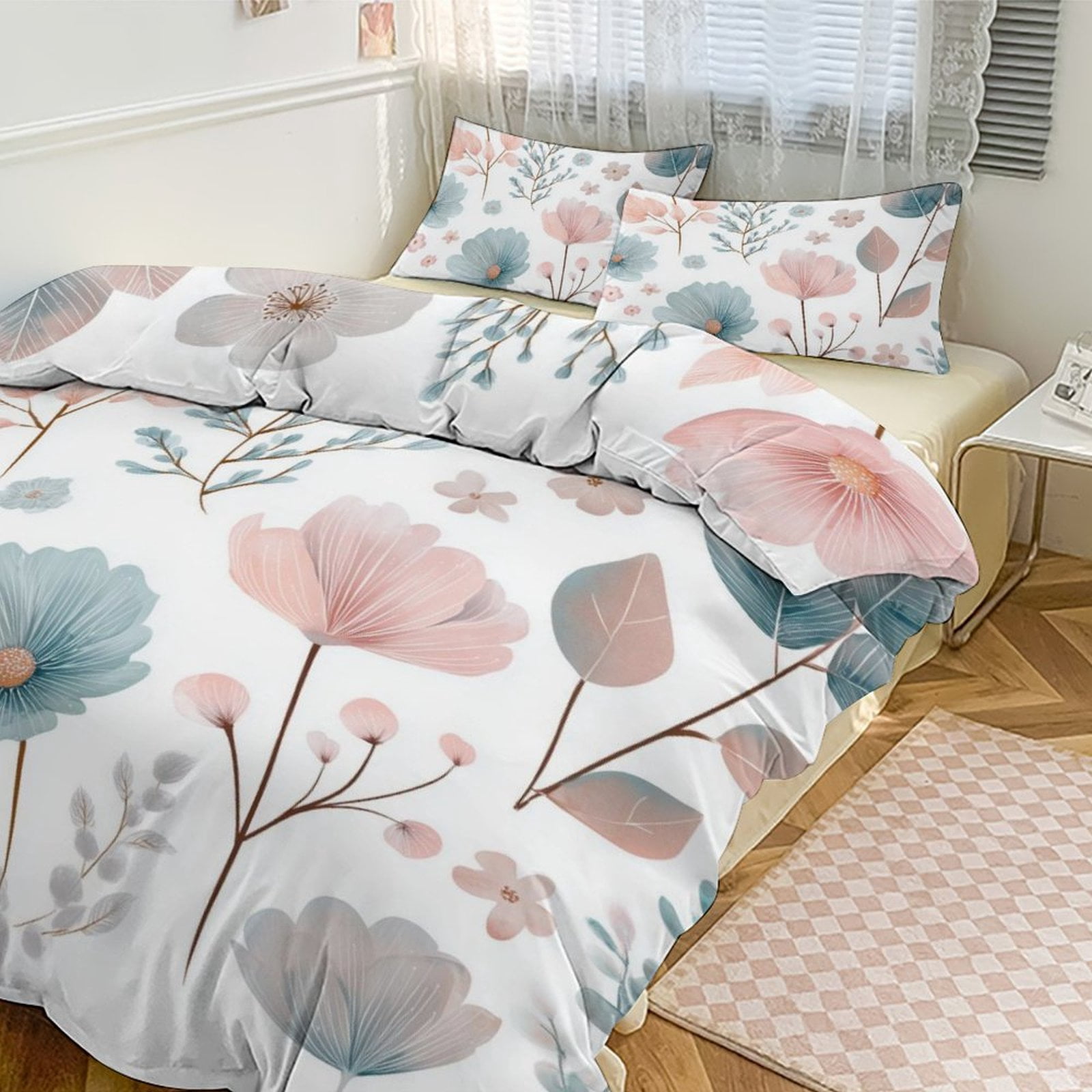 Delicate Floral Pastel Design Elements Bedding Sets Twin Duvet Cover 3 ...