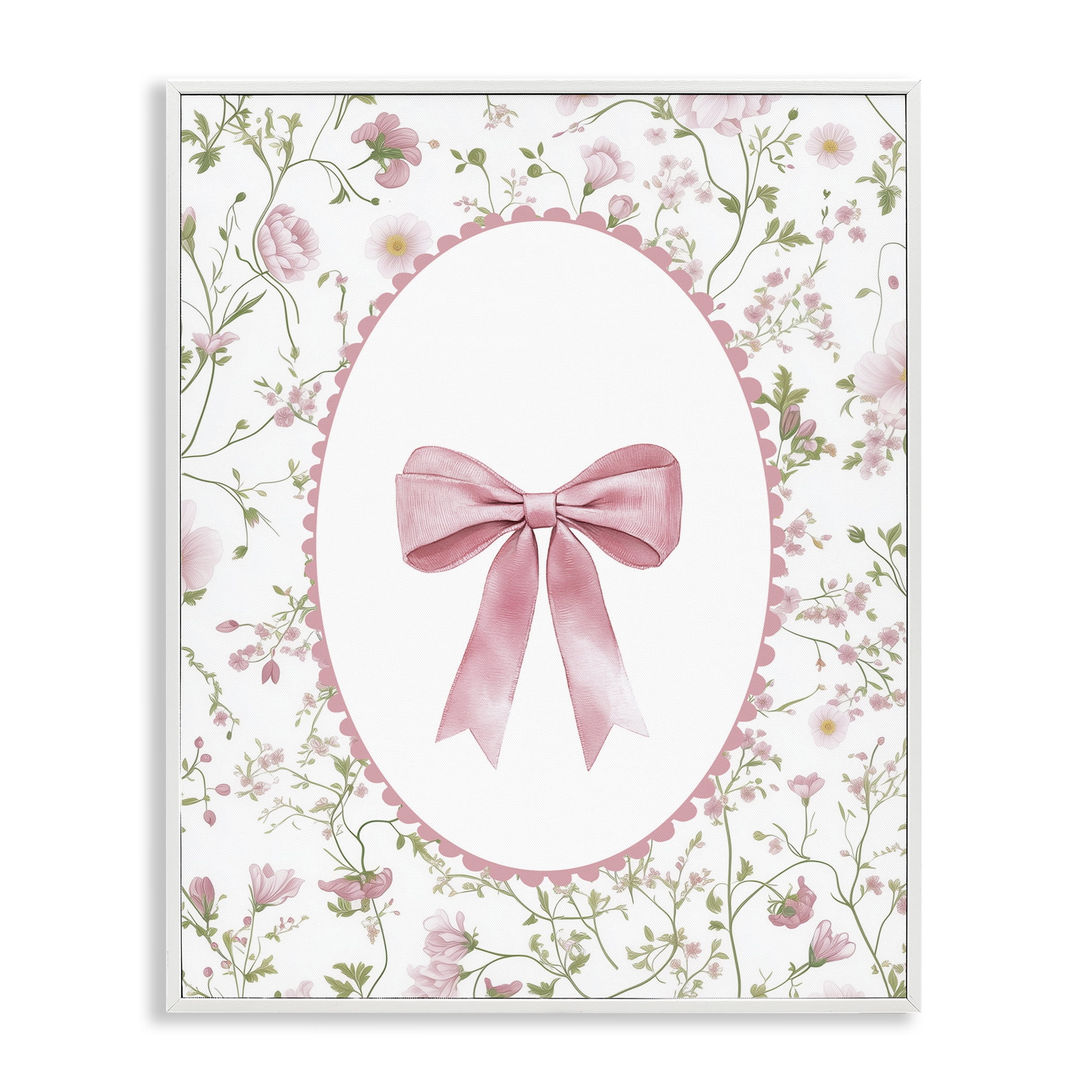 Delicate Florals & Bow White Framed Giclee Art, design by Christine ...