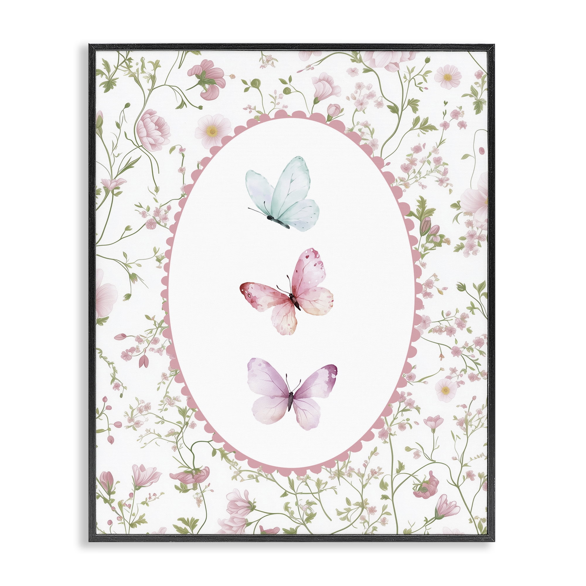 Delicate Florals & Butterfly Black Framed Giclee Art, design by ...