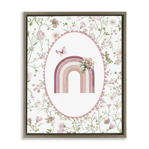 Delicate Florals & Rainbow Brown Framed Floater Canvas Wall Art, design ...