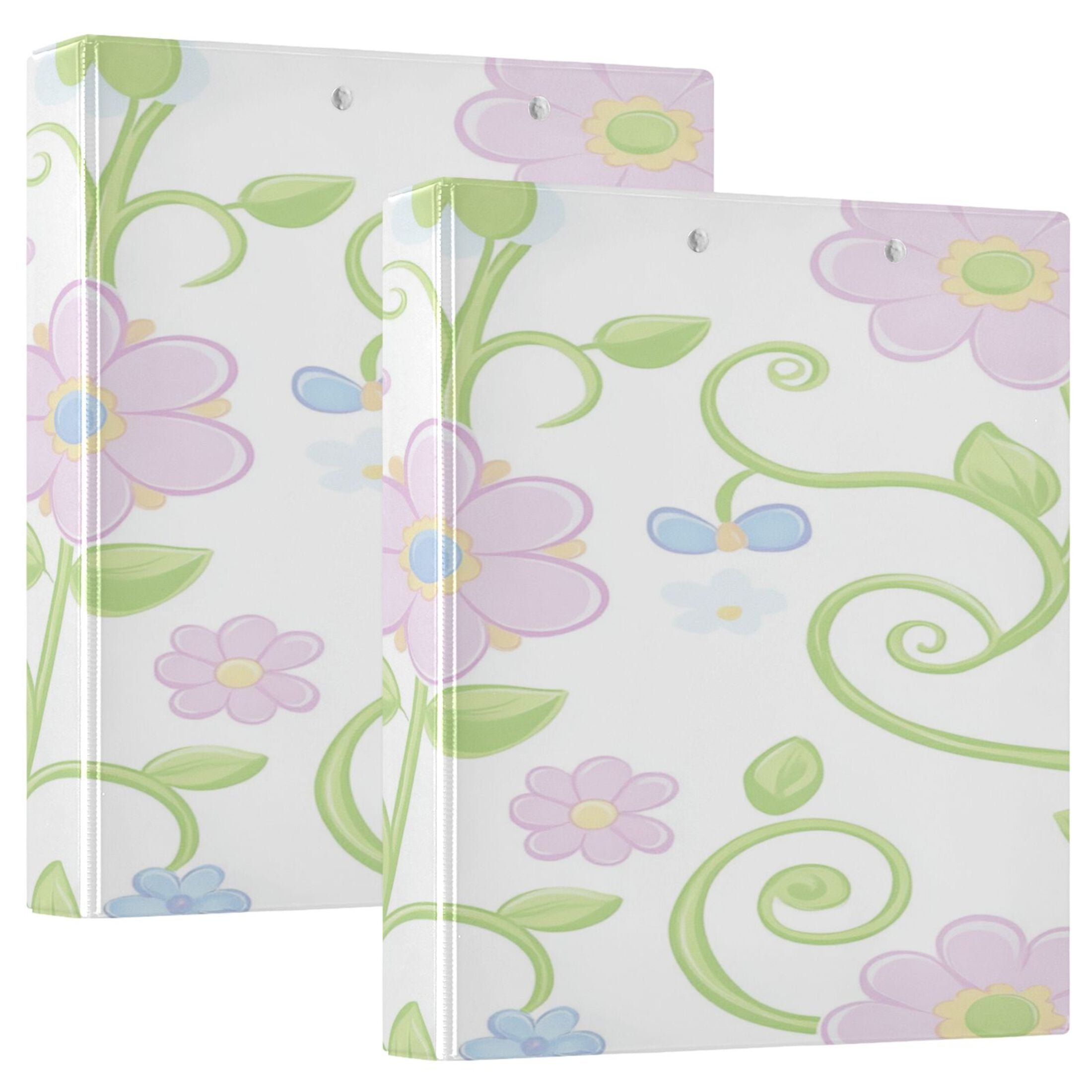 Delicate Flower Design 12.4x10.6in PVC Round Ring Binder, D-Ring 3-Hole ...