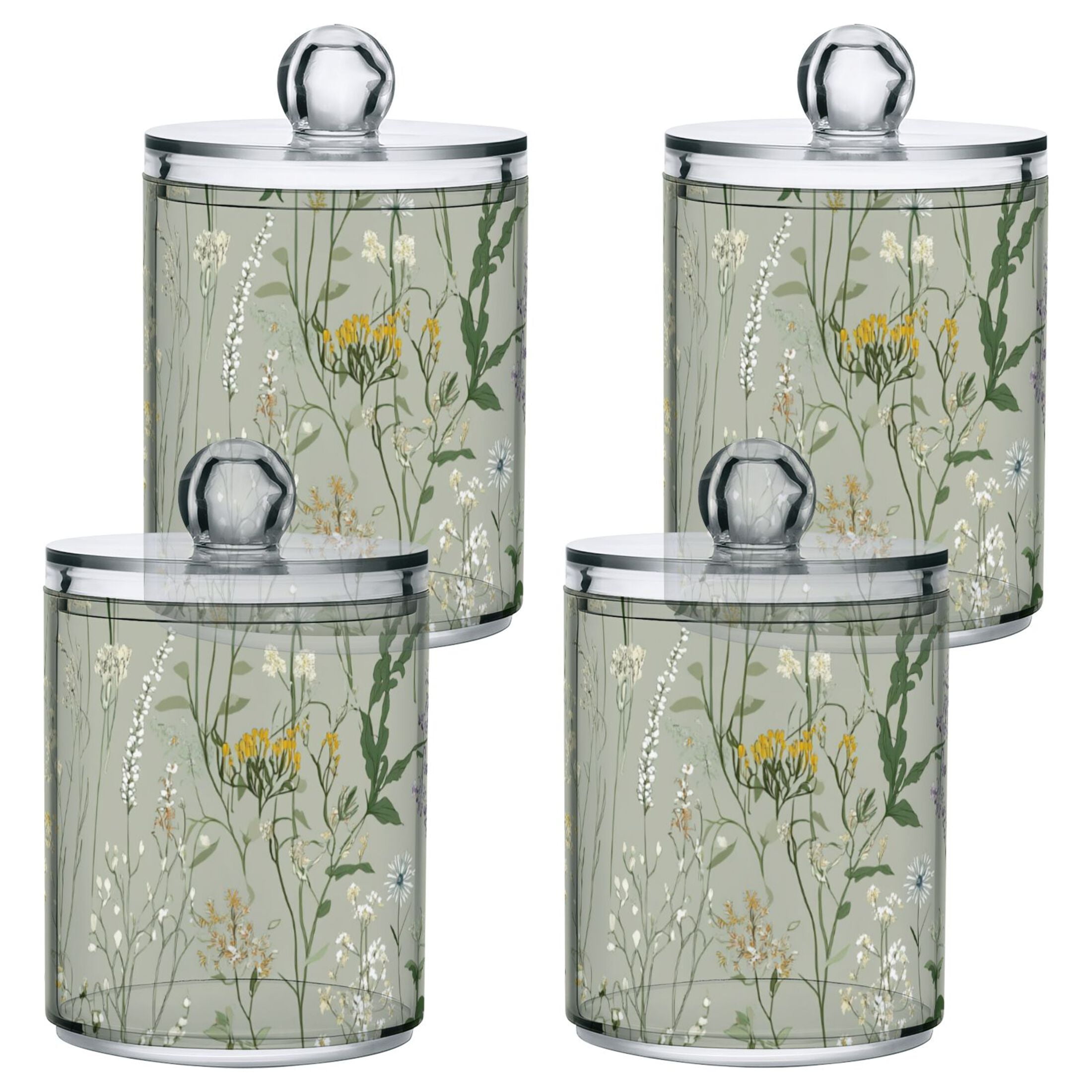Delicate Flower Pattern Bathroom Canisters Set of 4 Translucent Plastic ...