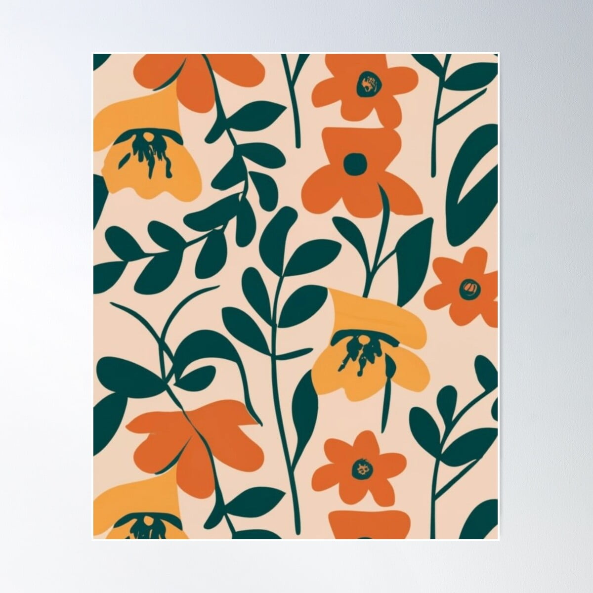 Delicate Flowers Light Yellow Backround Poster Wall Art, Modern Wall ...