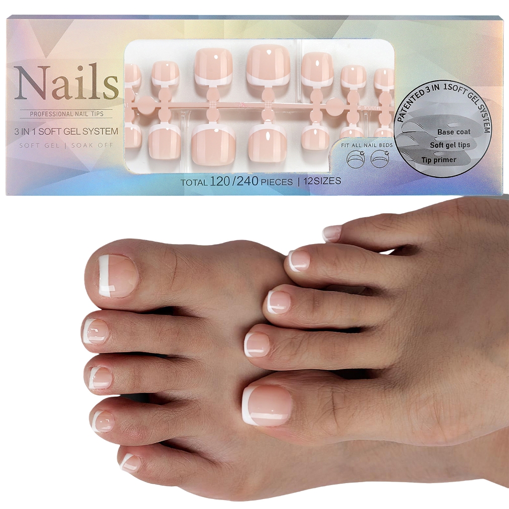 Delicate French Toe Nail Designs Press on Toenails Perfect for Home and ...