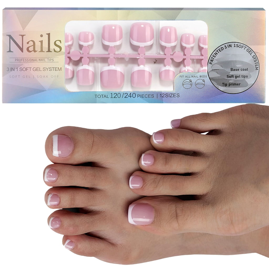 Delicate French Toe Nail Designs Press on Toenails Perfect for Home and ...