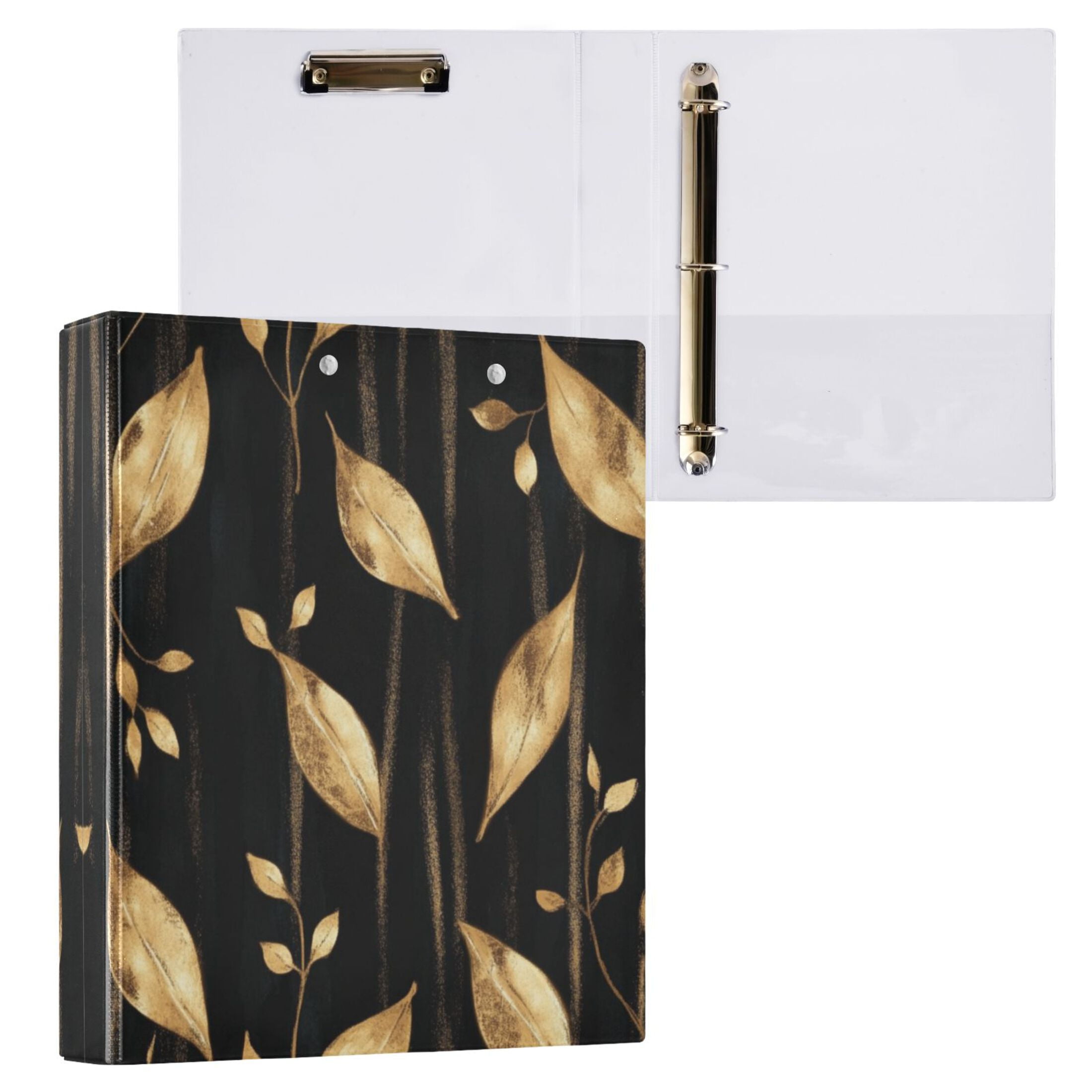 Delicate Gold Leaf Pattern 3 Ring Hardcover Binders 1.5in Round Rings ...