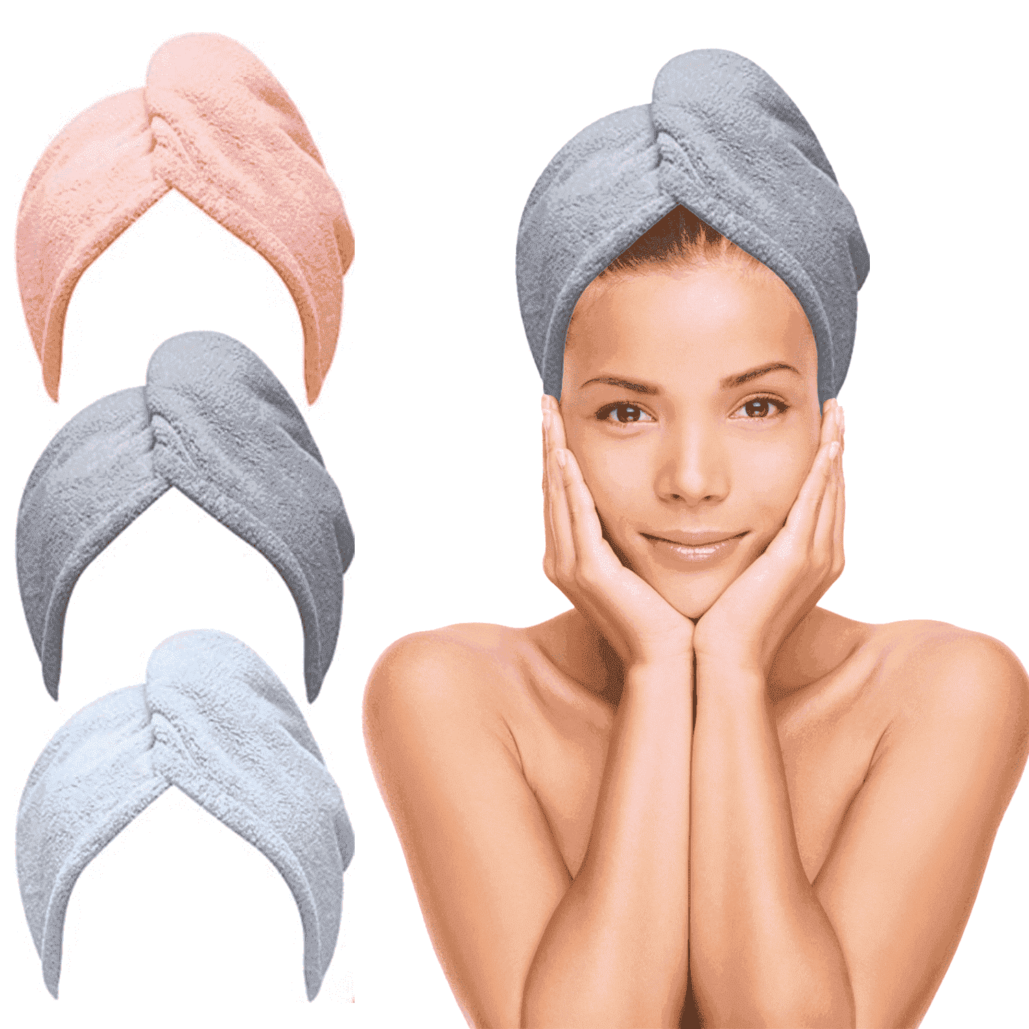 Delicate Grace Microfiber Hair Towel Wrap Absorbent Secure Easy Use 3 Counts - Walmart.com