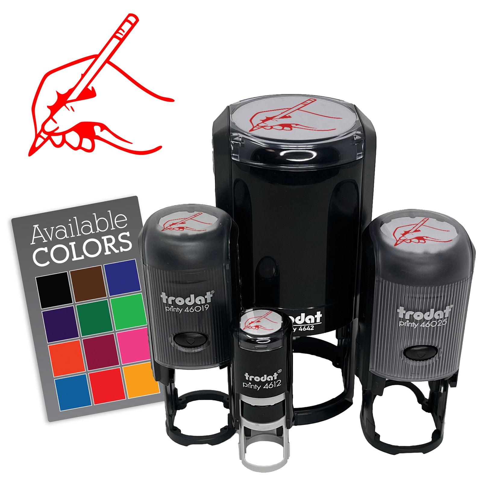 Delicate Hand with Pencil Writing Drawing Self-Inking Rubber Stamp Ink ...