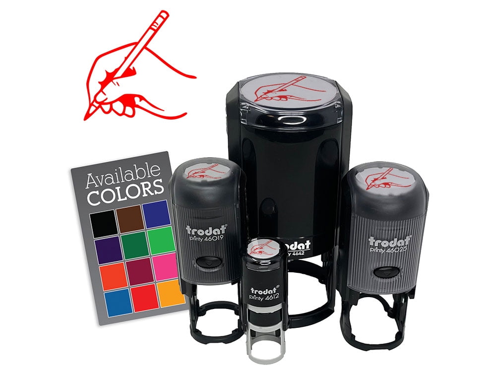 Delicate Hand with Pencil Writing Drawing Self-Inking Rubber Stamp Ink ...