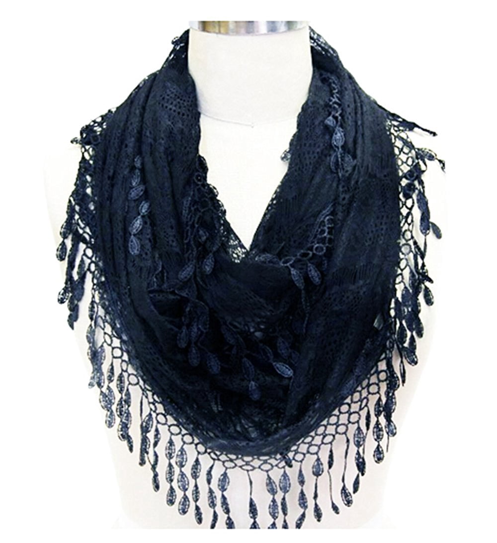 Delicate Lace Sheer Infinity Scarf With Teardrop Fringes - Walmart.com