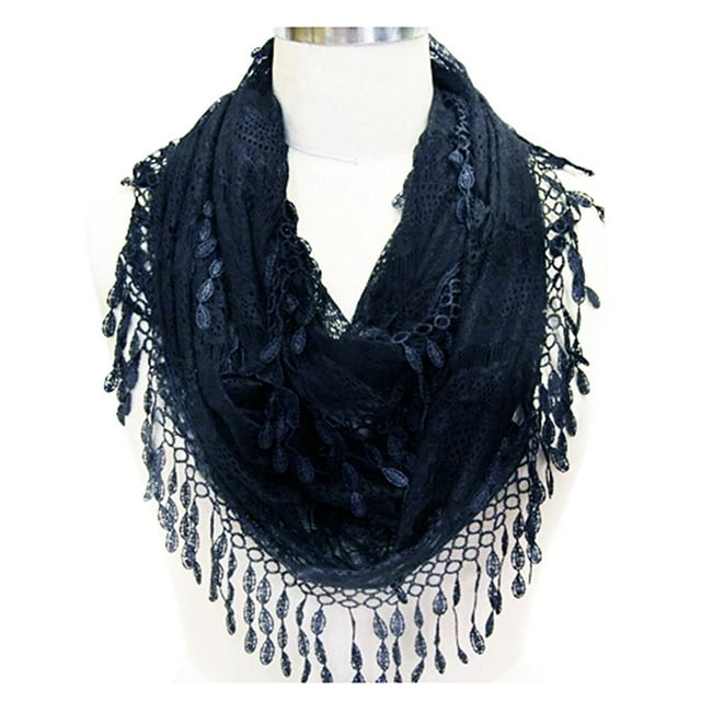 Delicate Lace Sheer Infinity Scarf With Teardrop Fringes - Walmart.com