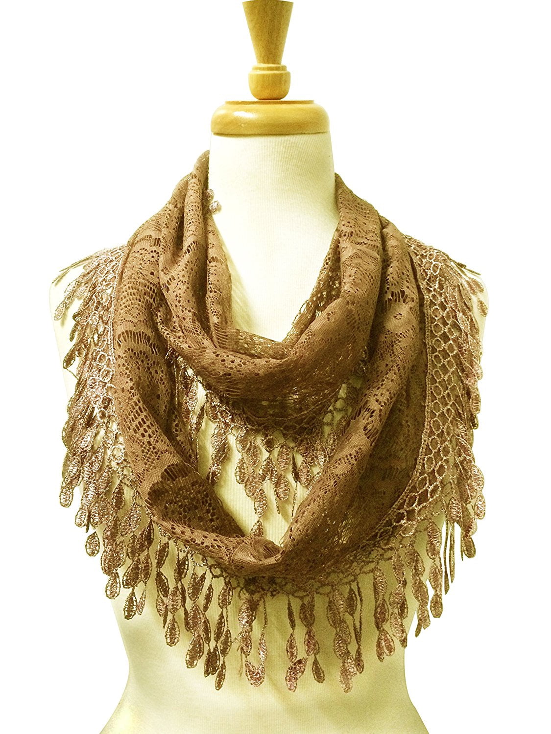 Delicate Lace Sheer Infinity Scarf With Teardrop Fringes - Walmart.com