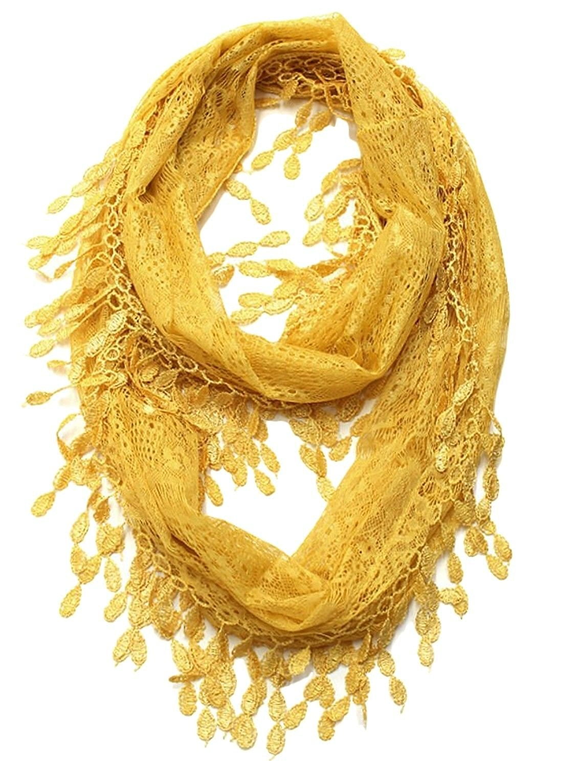 Delicate Lace Sheer Infinity Scarf With Teardrop Fringes - Walmart.com