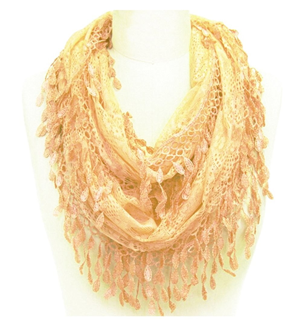 Delicate Lace Sheer Infinity Scarf With Teardrop Fringes - Walmart.com