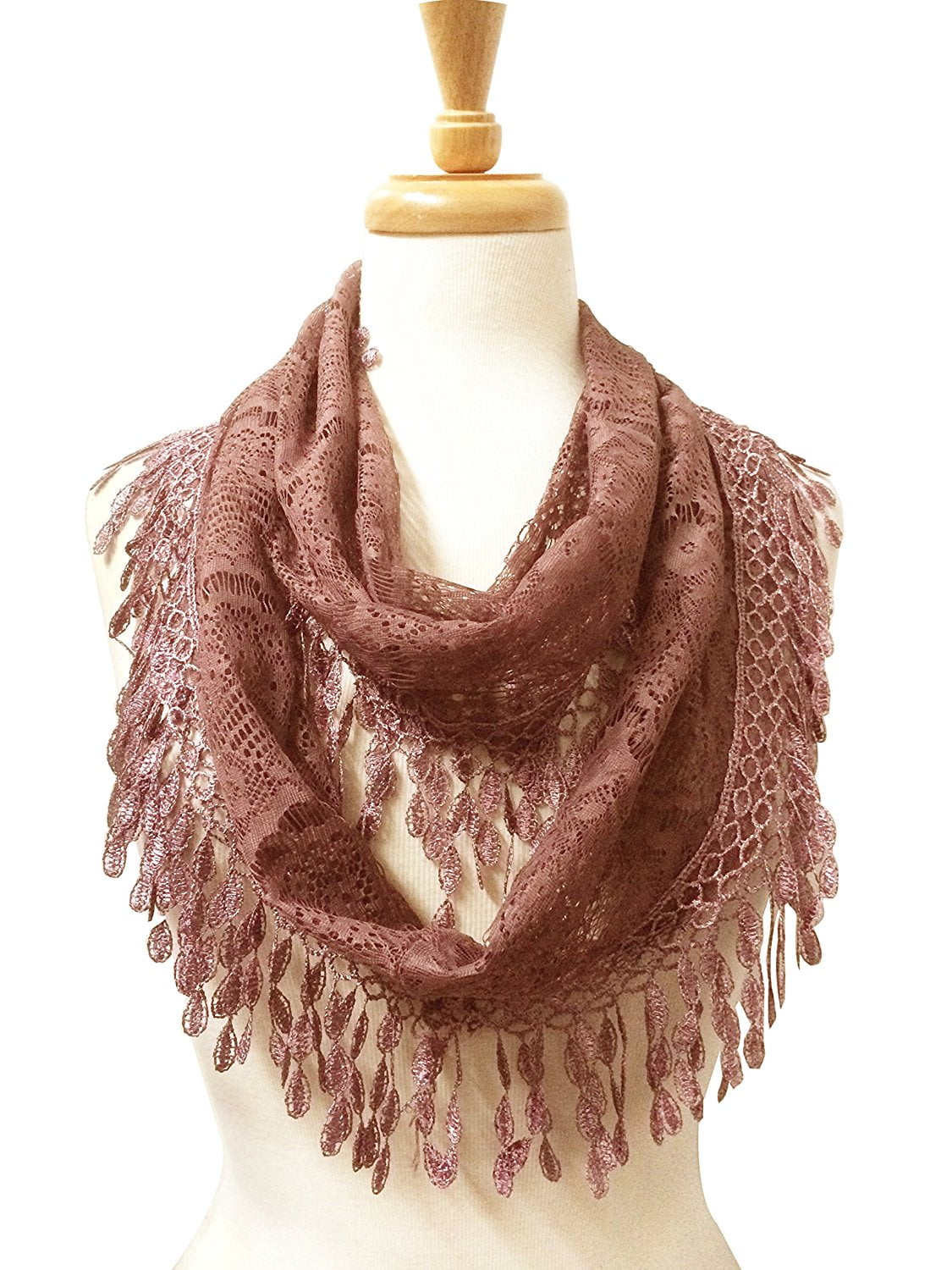 Delicate Lace Sheer Infinity Scarf With Teardrop Fringes - Walmart.com