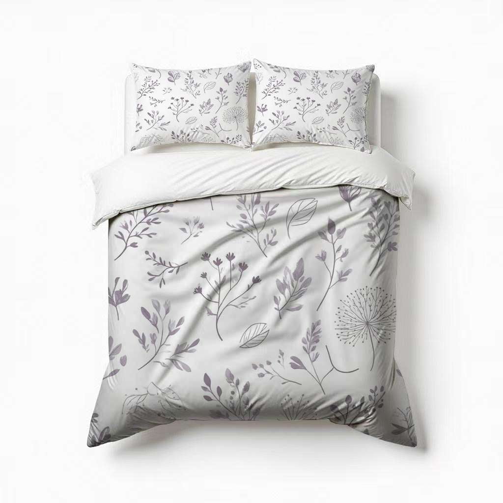 Delicate Lavender Floral Pattern Bedding Set 3 Pcs Soft Microfiber ...