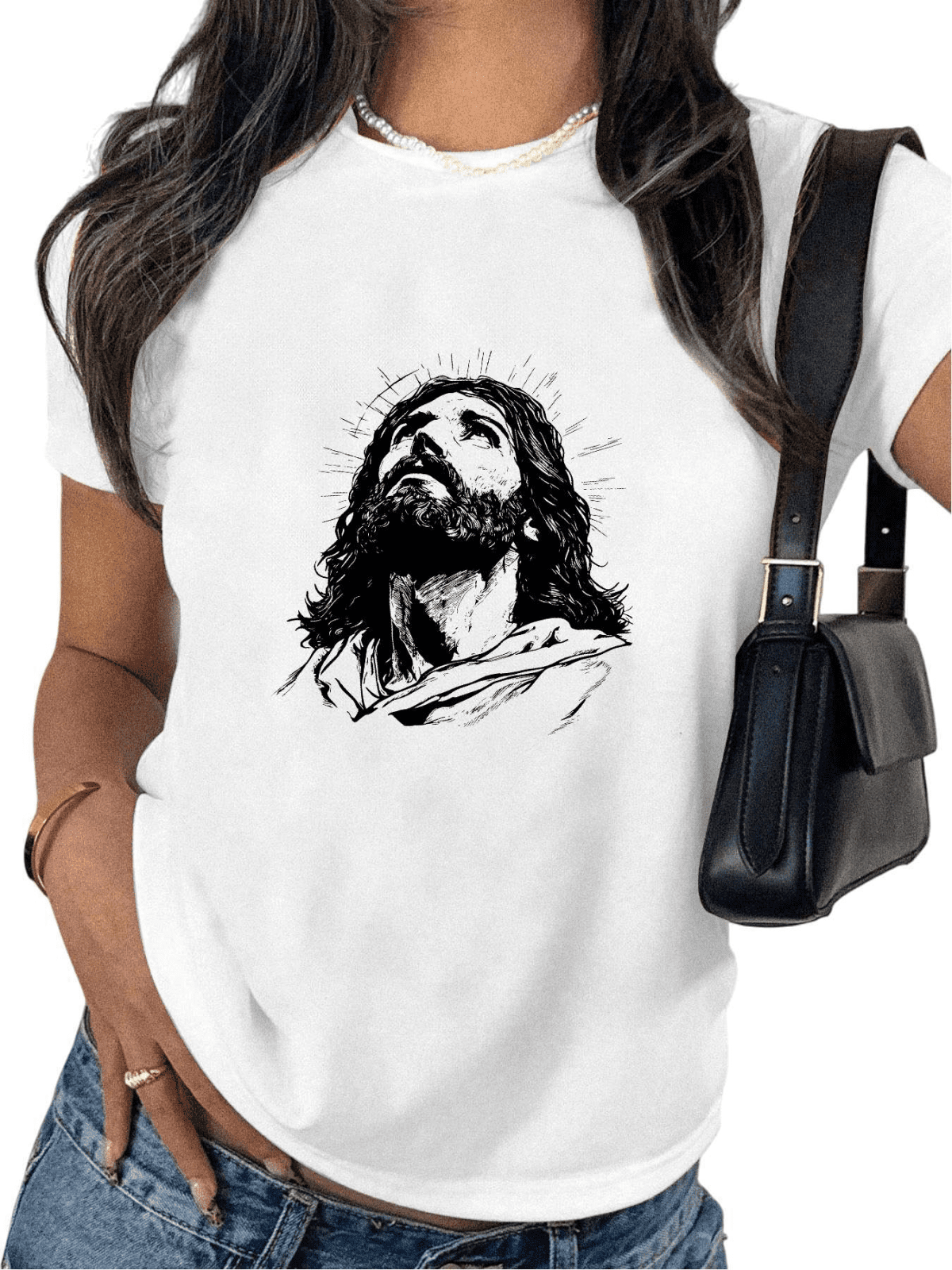 Delicate Linework Halolike Portrait Graphic Tees White Base Single ...