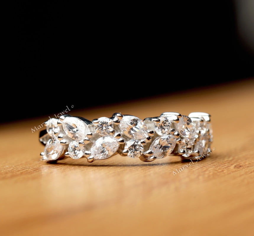 Delicate Marquise Cut Diamond Half Eternity Band, Split Shank Diamond ...